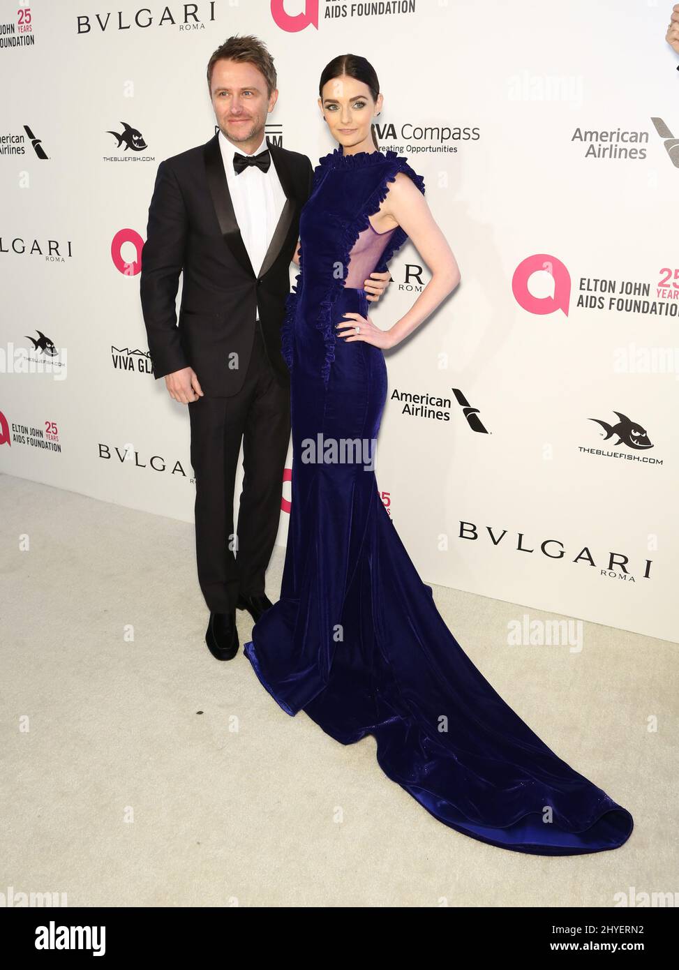 Chris Hardwick, Lydia Herst attending the Elton John AIDs foundation ...
