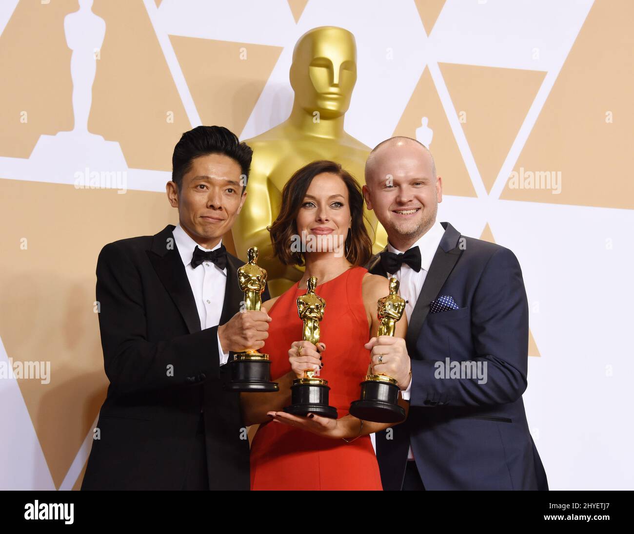 Kazuhiro Tsuji, Lucy Sibbick and David Malinowski in the pressroom at ...