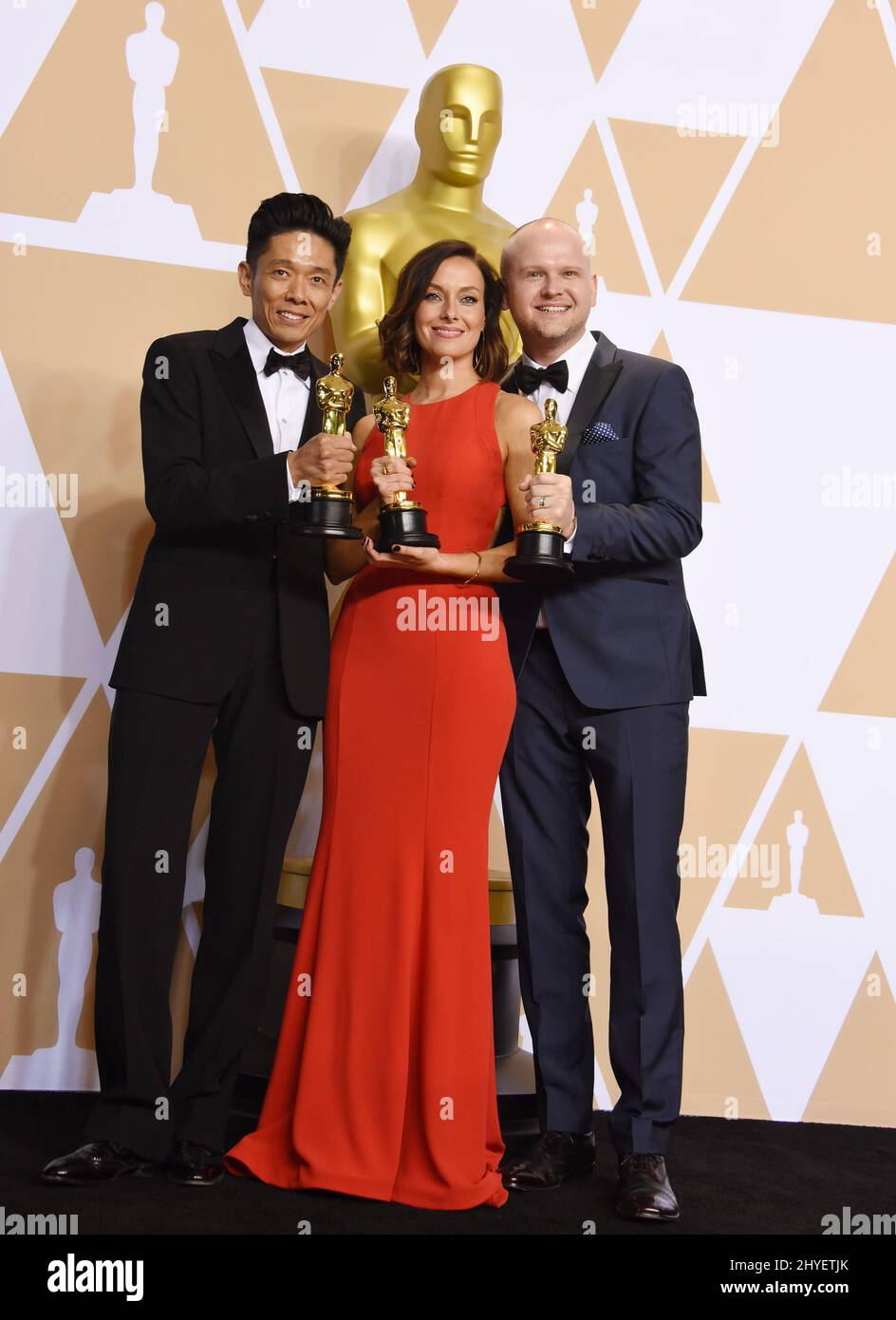 Kazuhiro Tsuji, Lucy Sibbick and David Malinowski in the pressroom at ...