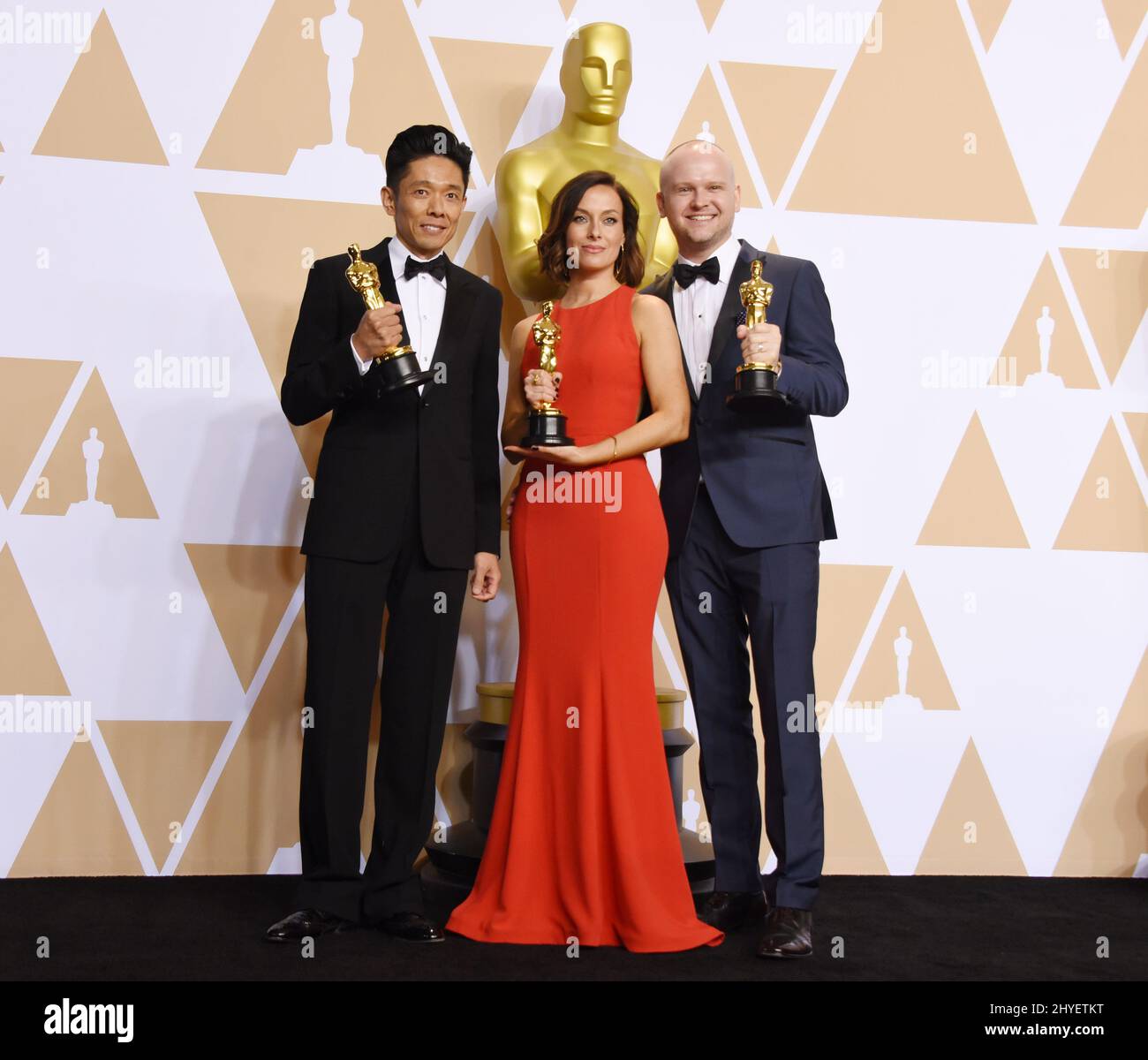 Kazuhiro Tsuji, Lucy Sibbick and David Malinowski in the pressroom at ...