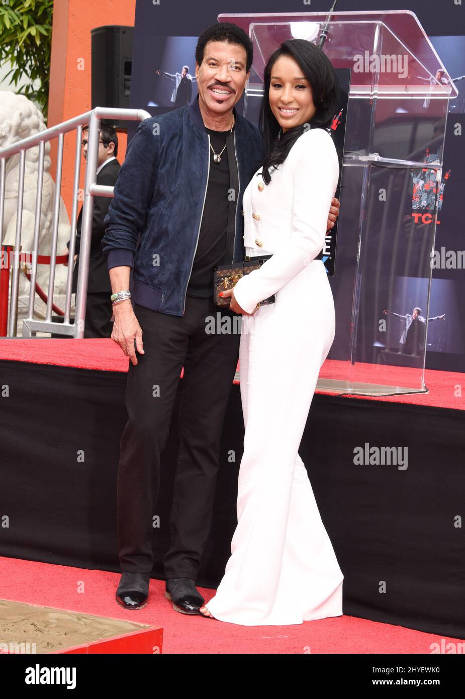Lionel Richie and Lisa Parigi attending Lionel Richie's handprint ...
