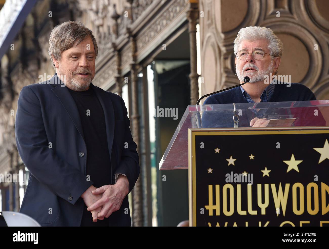 Mark Hamill and George Lucas attending the Mark Hamill Hollywood Walk ...