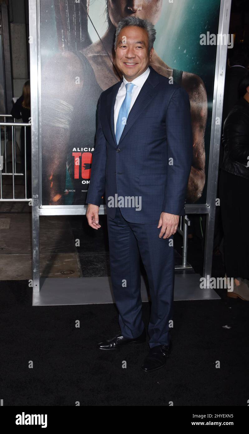Kevin Tsujihara attending the US Premiere of Tomb Raider in Los Angeles ...