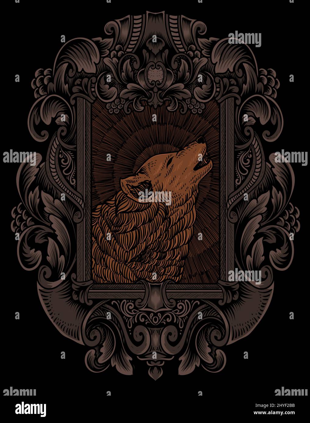 illustration vintage wolf with engraving style Stock Vector Image & Art ...