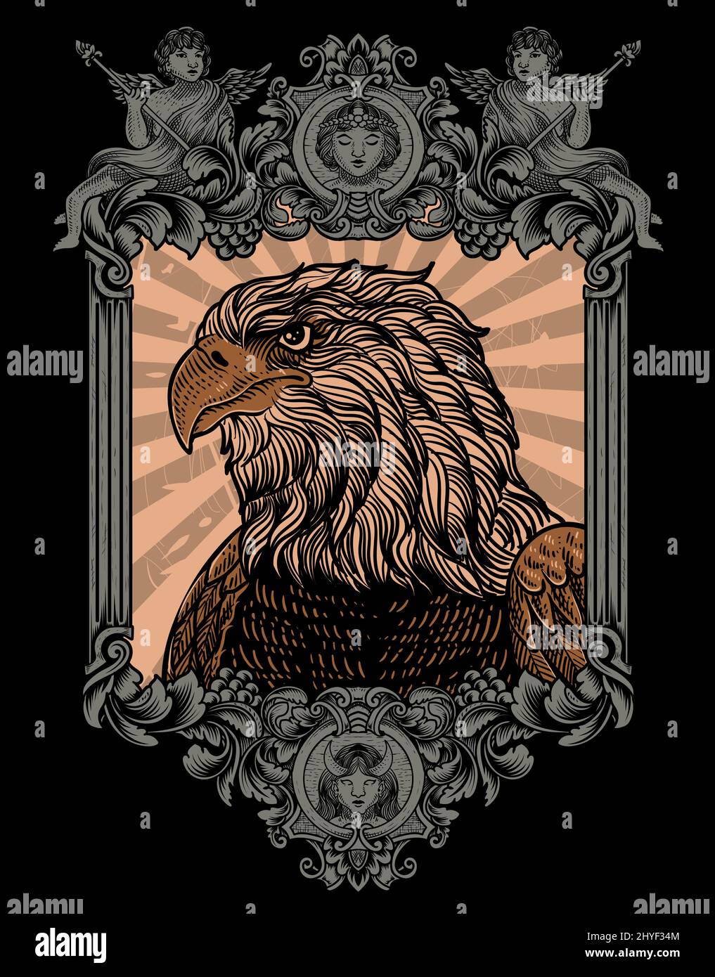 illustration vintage eagle with engraving style Stock Vector Image ...