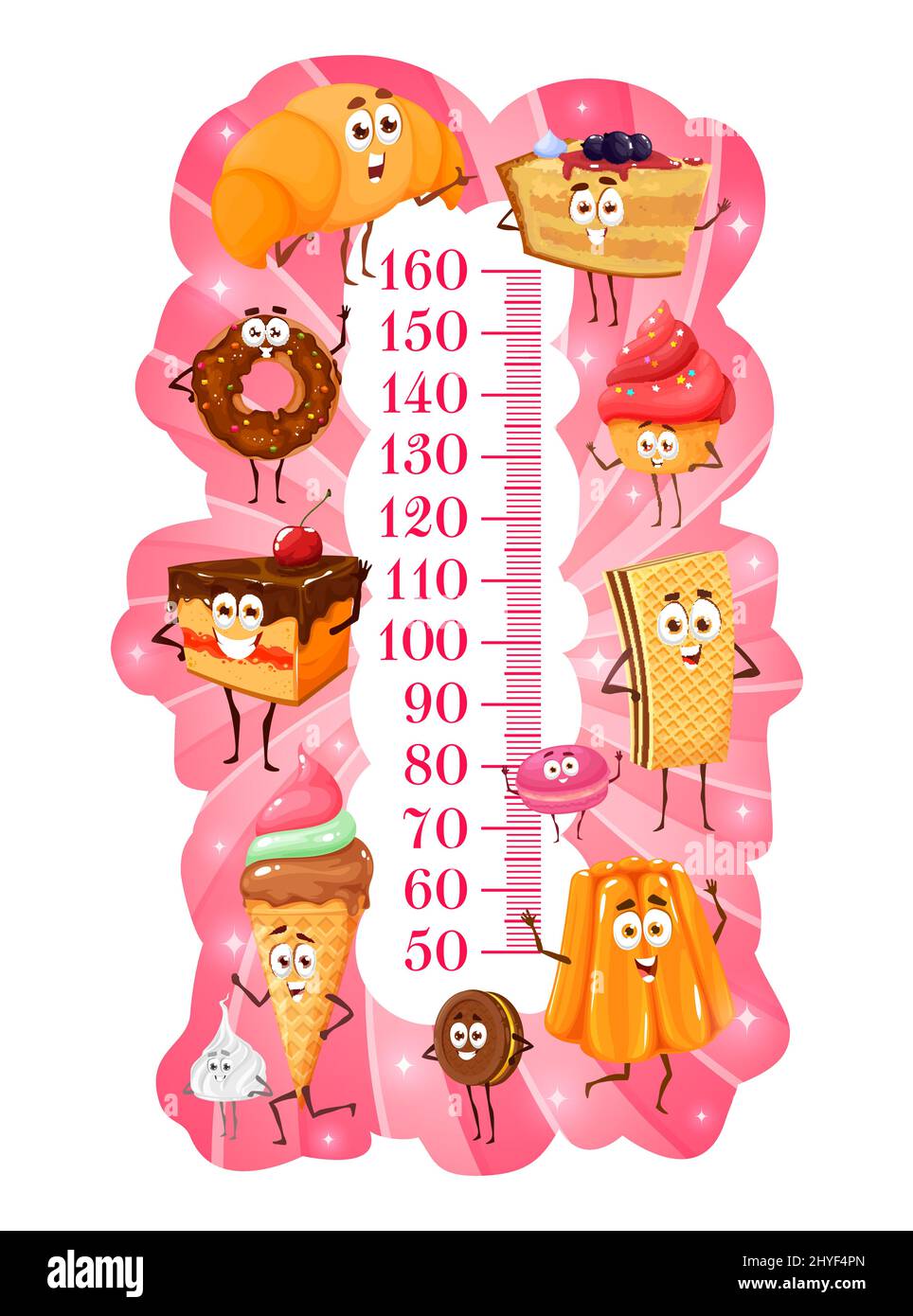 Kids height chart with sweets, dessert cakes and pastry, vector growth ...