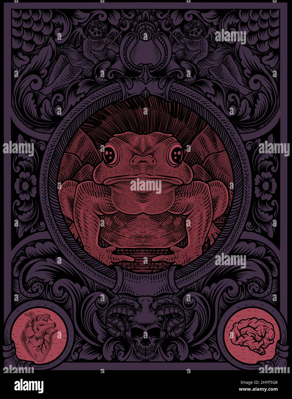 illustration vintage frog with engraving style Stock Vector Image & Art ...