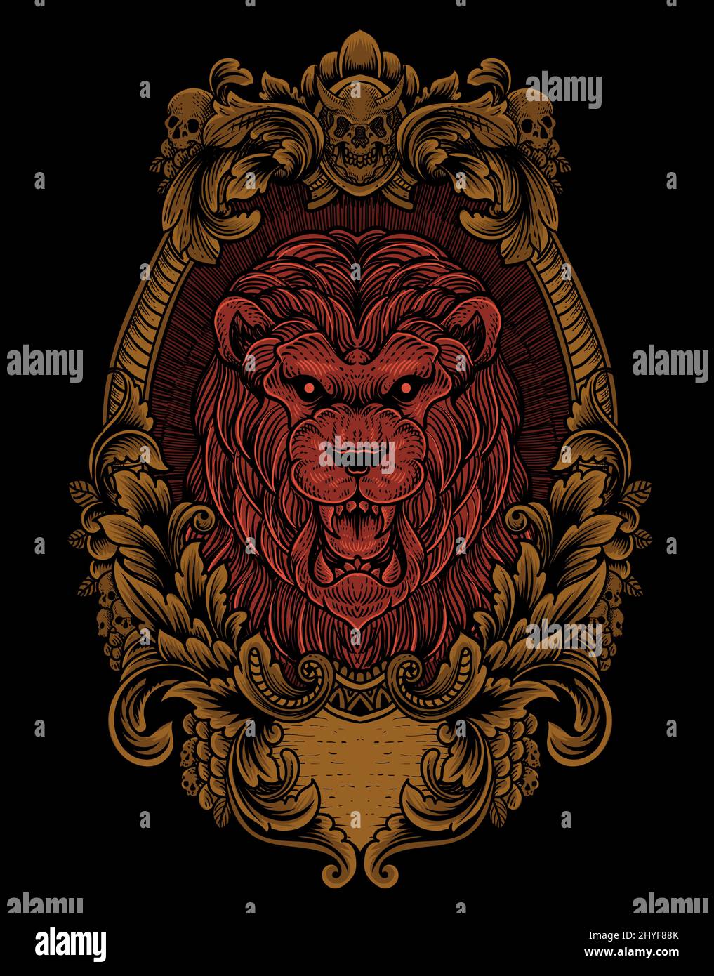 illustration vintage lion with engraving style Stock Vector Image & Art ...