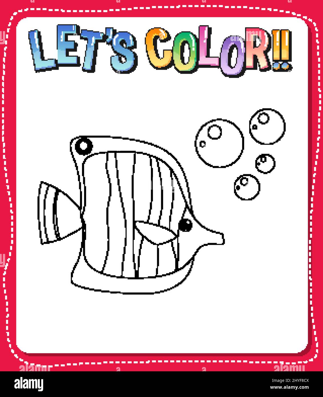 Worksheets template with let’s color!! text and fish outline ...