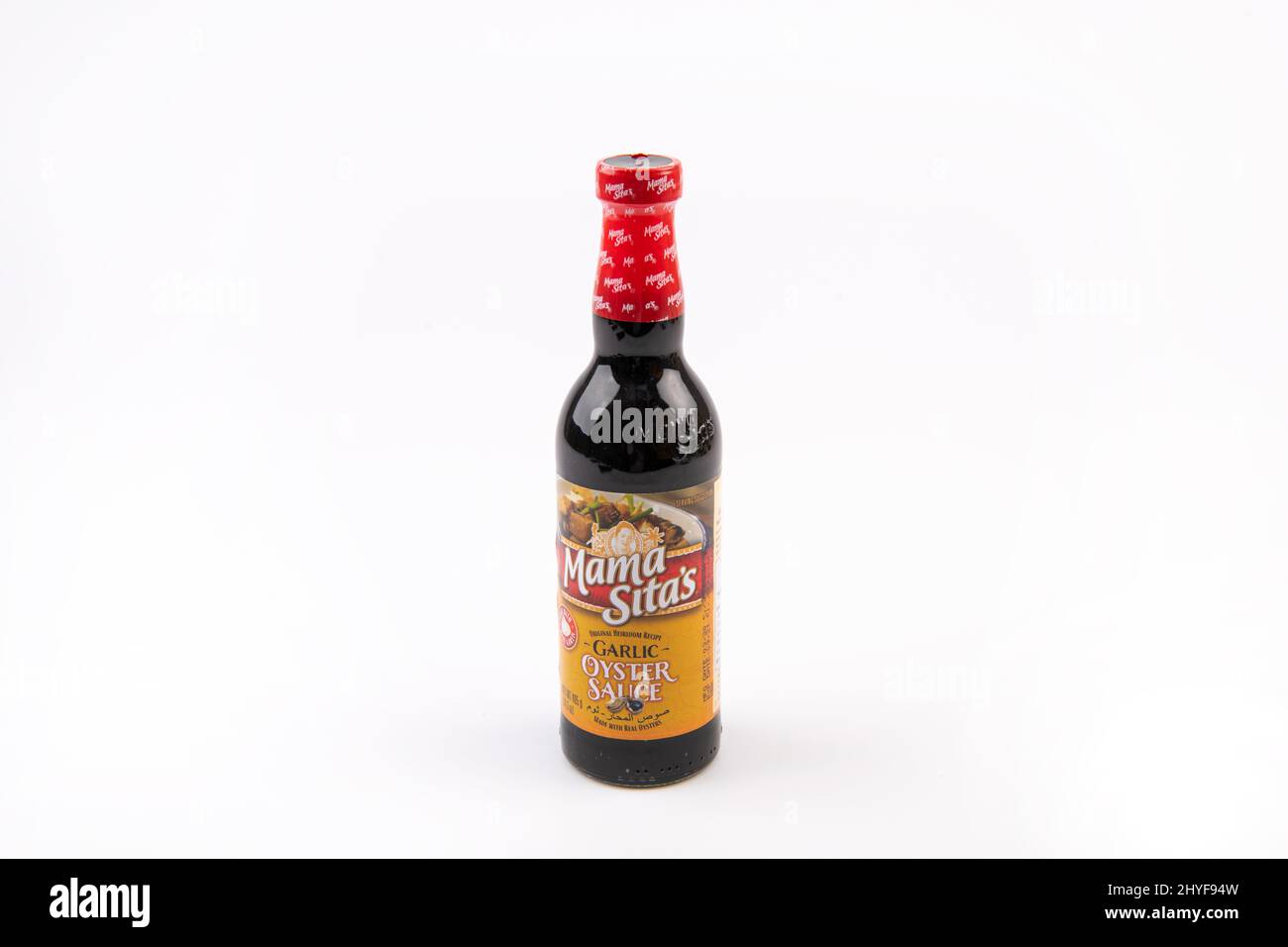 Mama Sita's Garlic Oyster Sauce bottle on white background Stock Photo ...