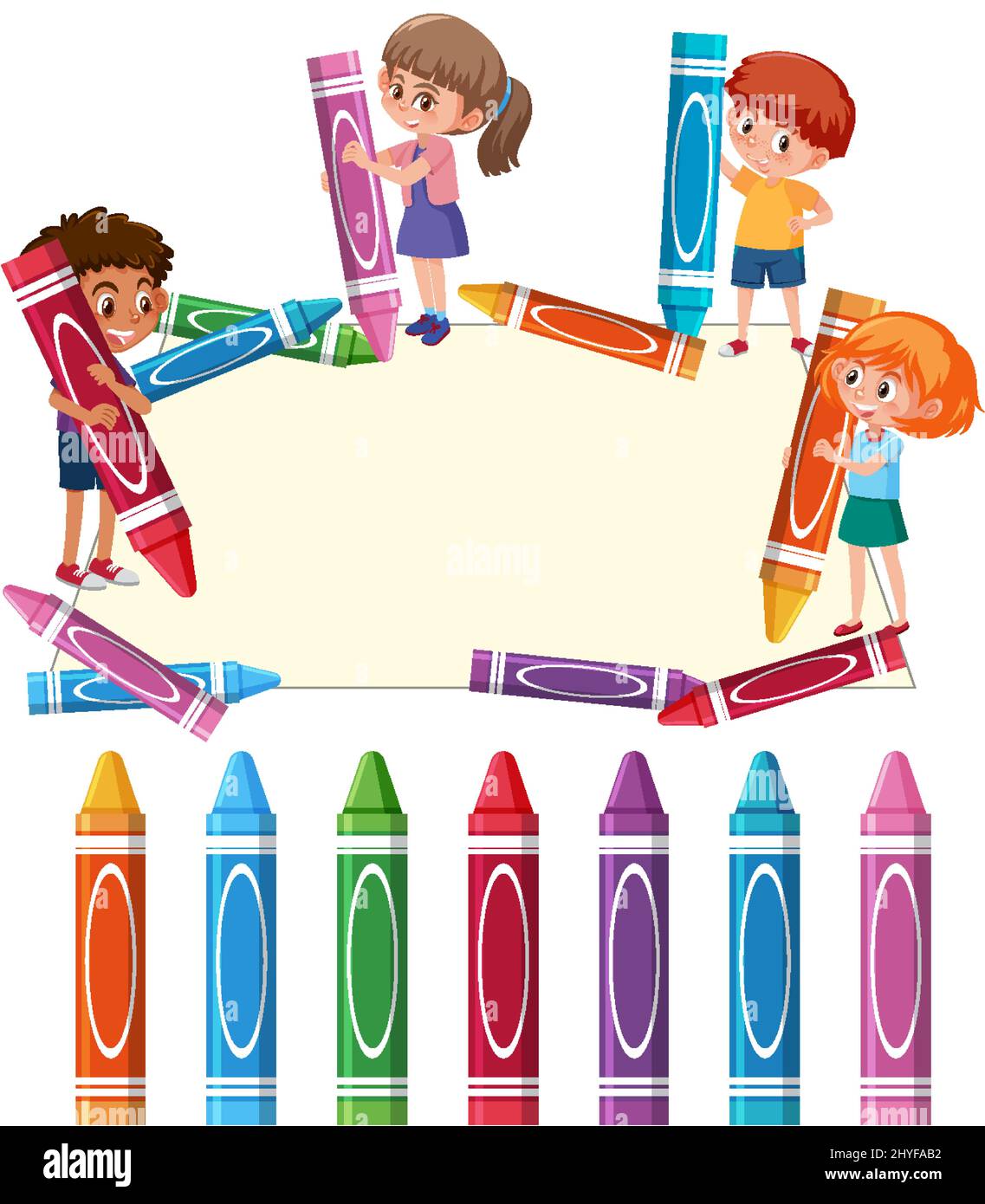 Empty board template with children cartoon character illustration Stock ...