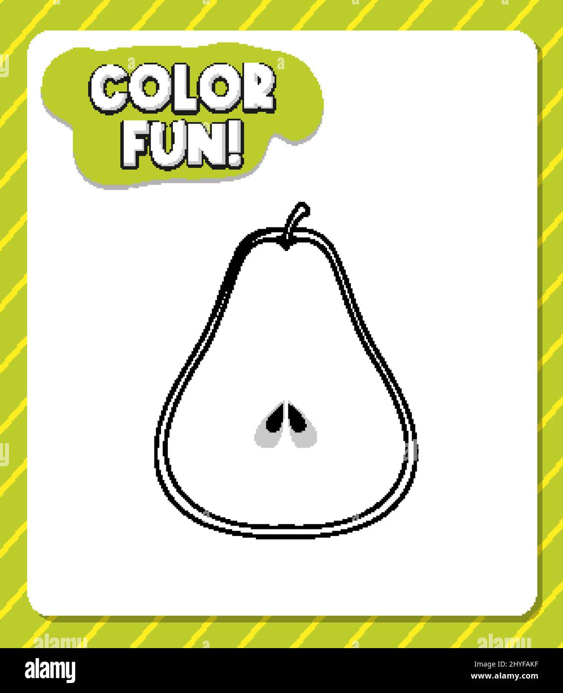 Worksheets template with color fun text and pear outline illustration ...