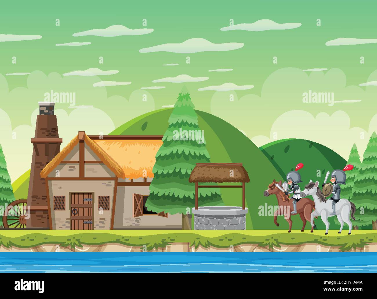 Medieval town scene with villagers illustration Stock Vector Image ...