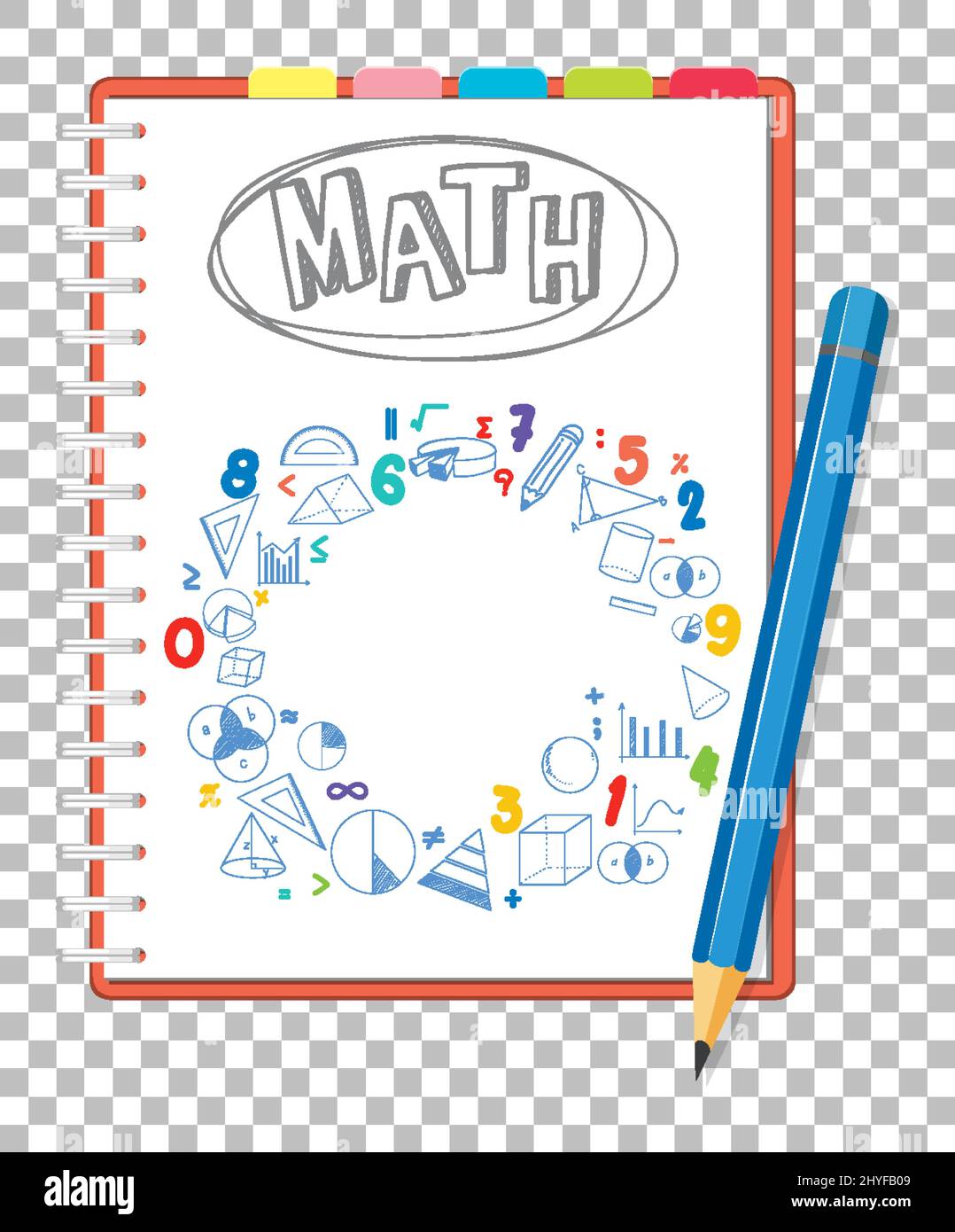 Doodle math formula on notebook page with pencil on grid backgroun ...