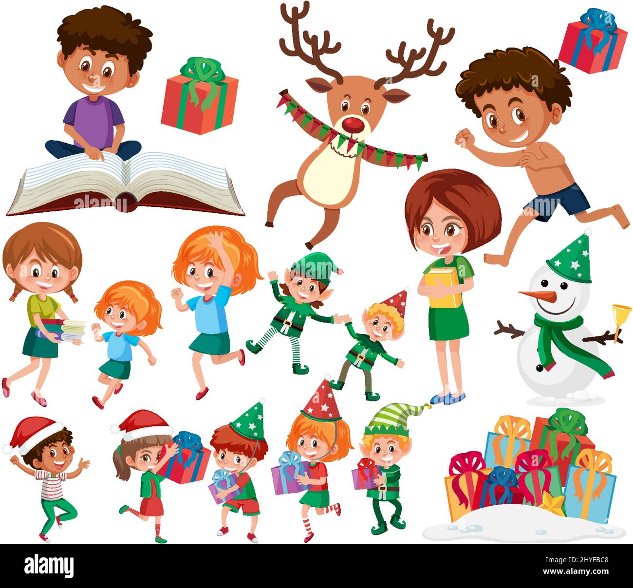 Collection of many kids doing different activities illustration Stock ...