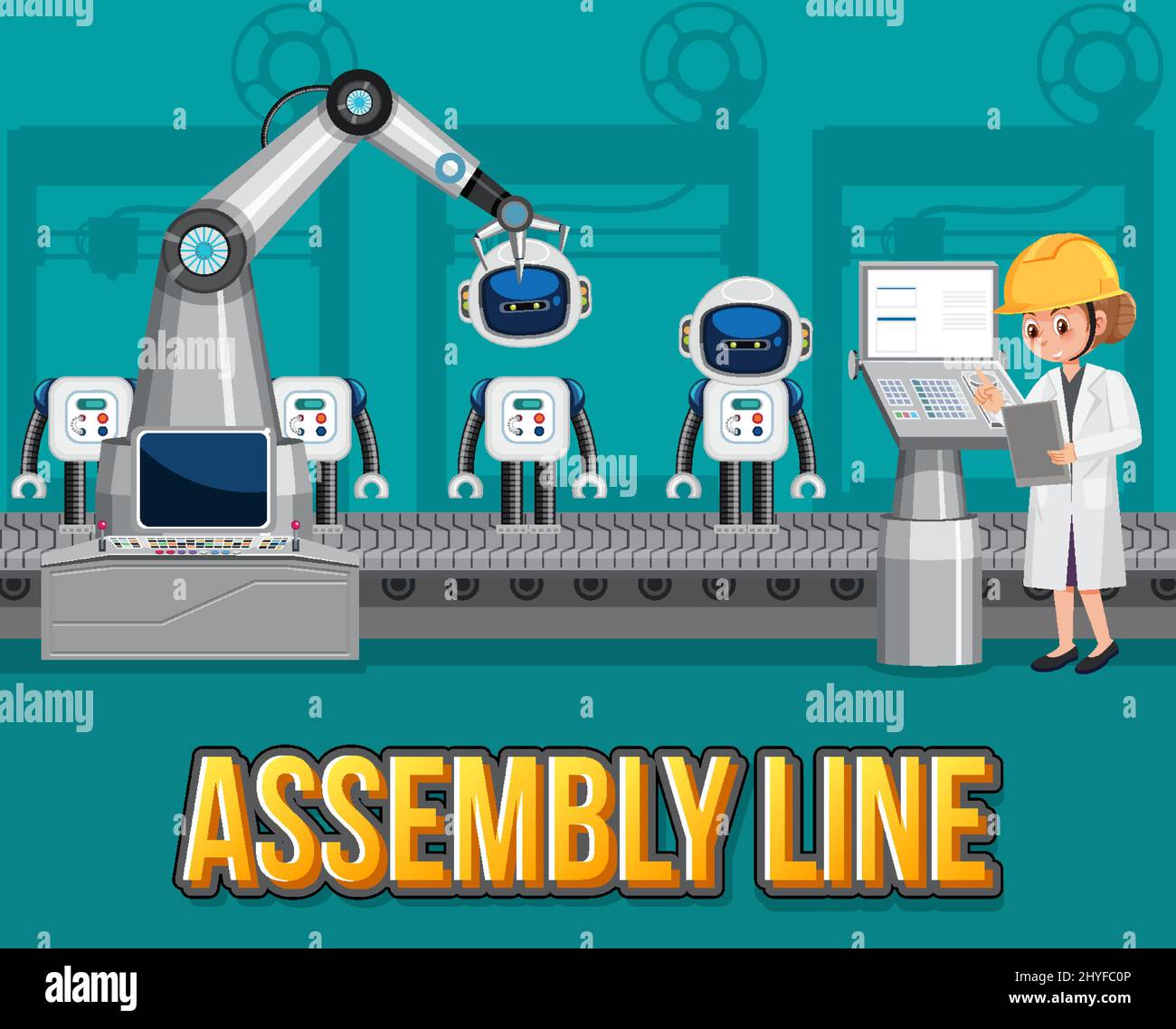 Production process concept with assembly line banner design ...