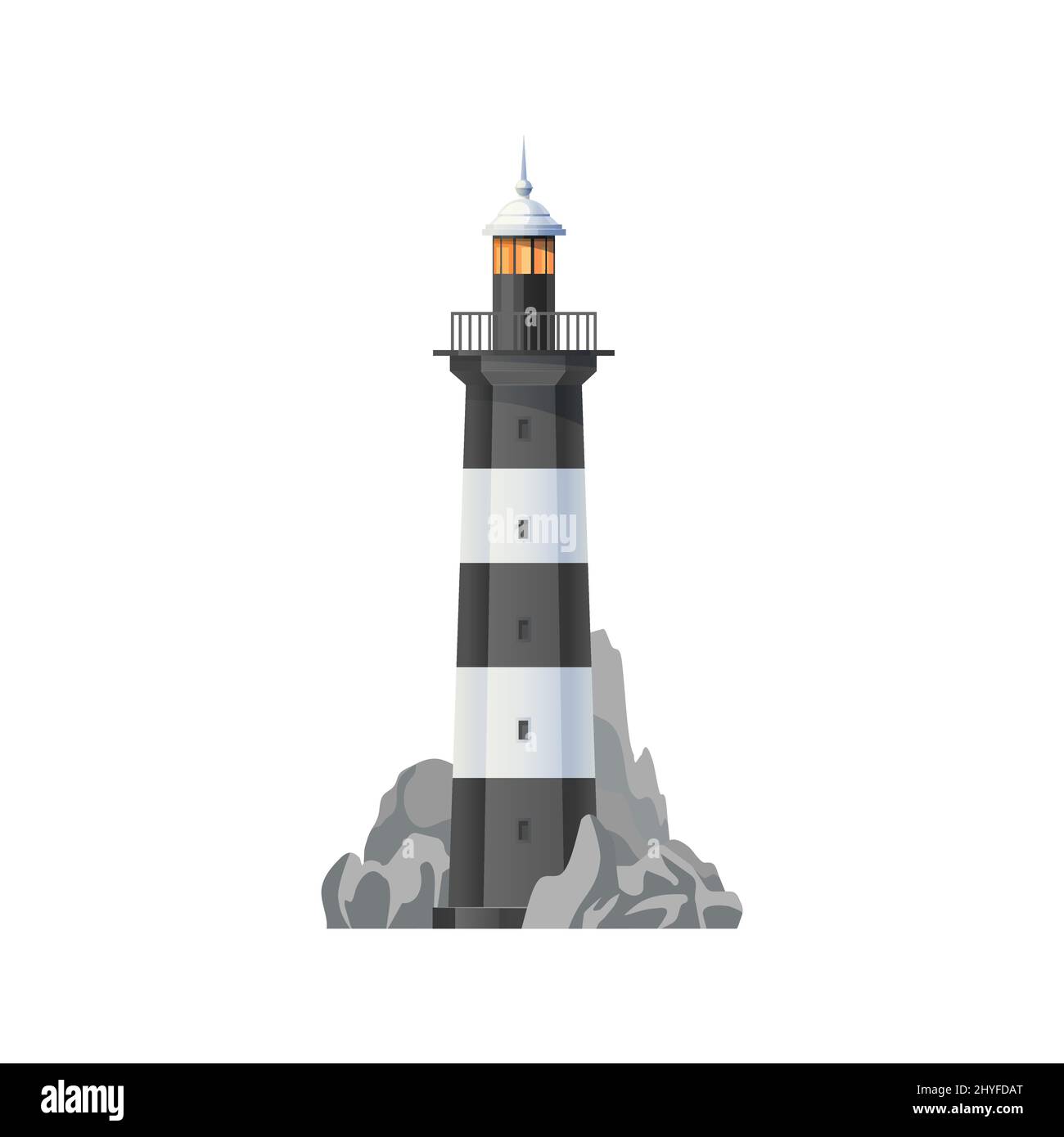 Sea Lighthouse Icon Coastal Beacon Building On Rocky Seaside Nautical Lighthouse Lantern