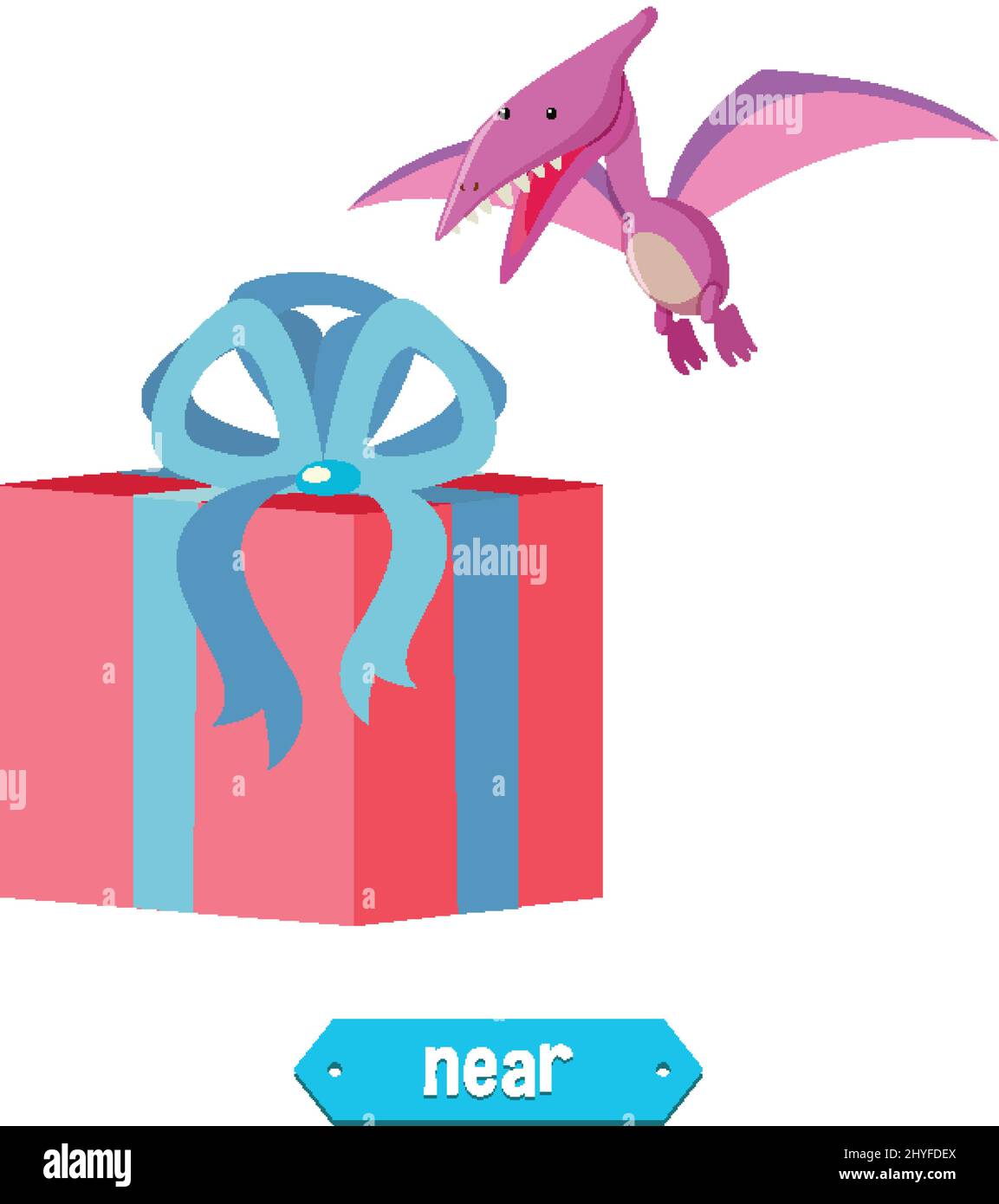 Preposition wordcard with dinosaur near box illustration Stock Vector ...