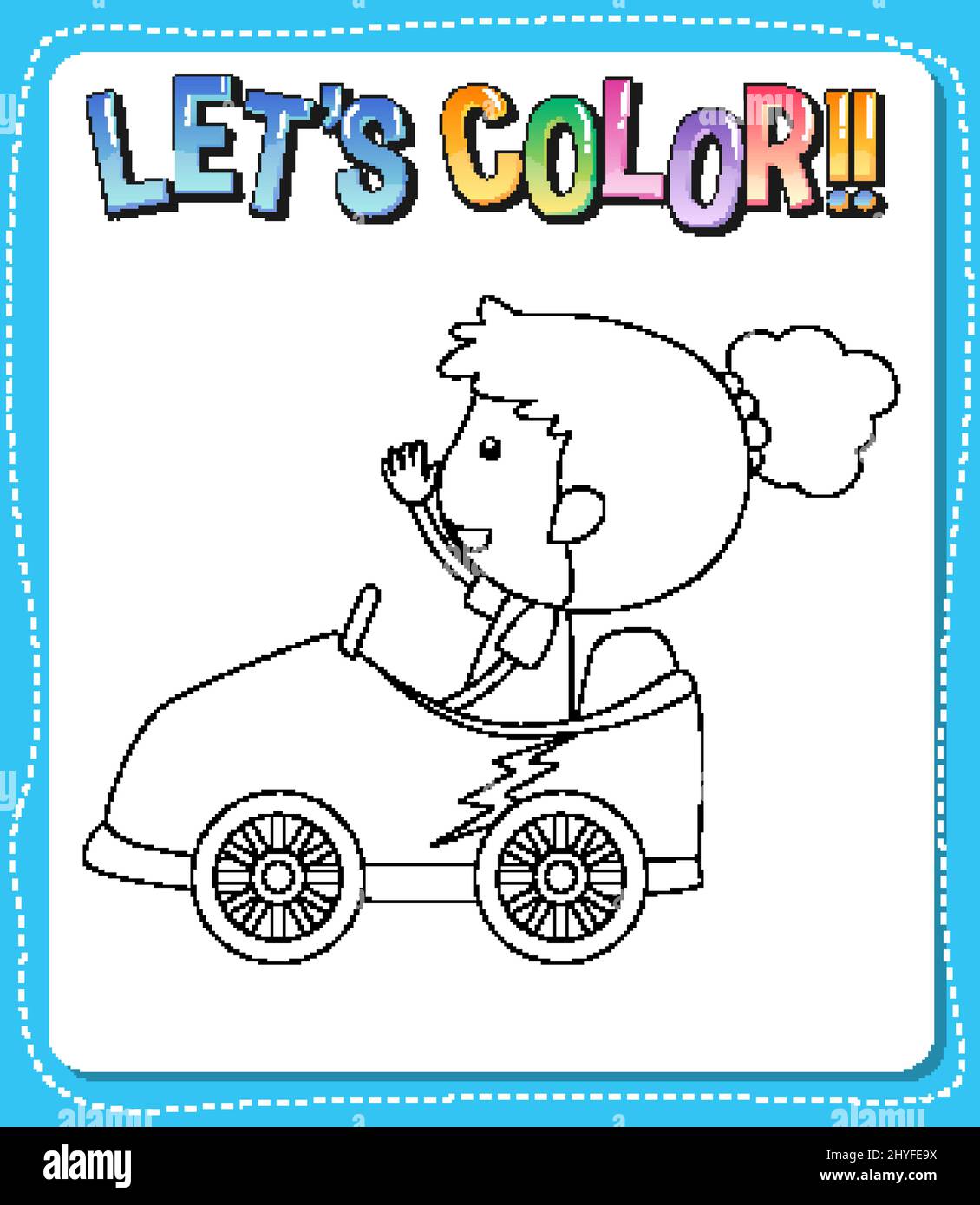 Worksheets template with let’s color!! text and girl outline ...