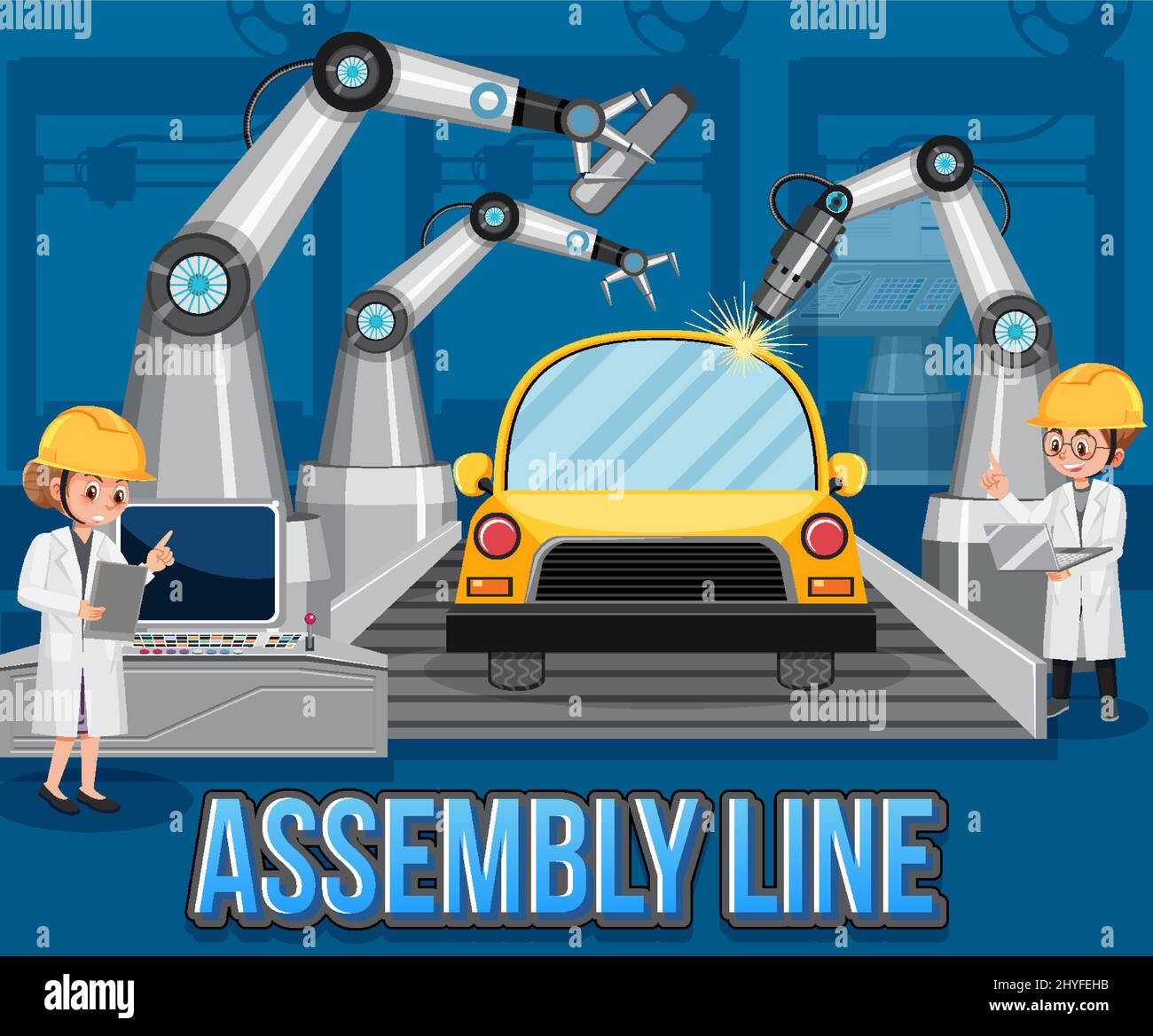 Production process concept with assembly line banner design ...