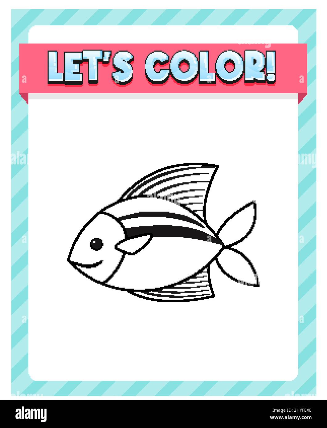 Worksheets template with let’s color!! text and fish outline ...