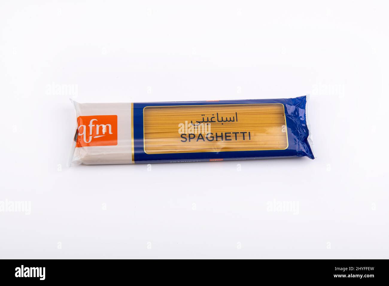 QFM Spaghetti 400 gm pack on white background Stock Photo - Alamy