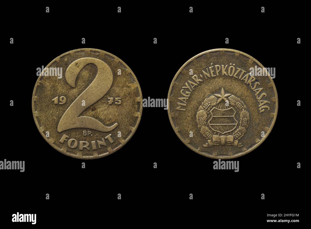 Hungarian forint coins from 1975 on a black background Stock Photo - Alamy
