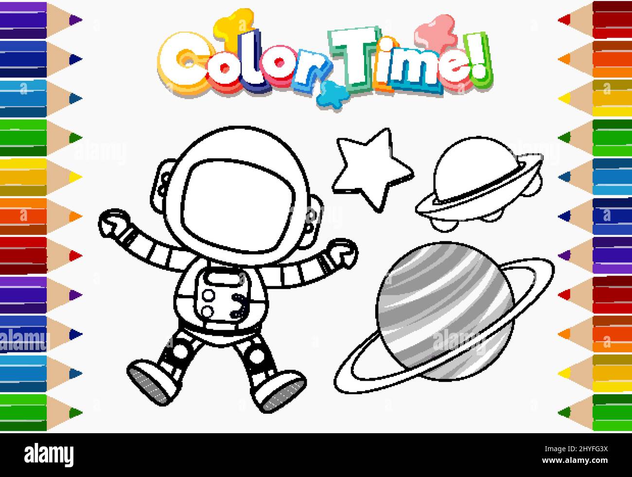 Worksheets template with color time text and astronaut outline ...