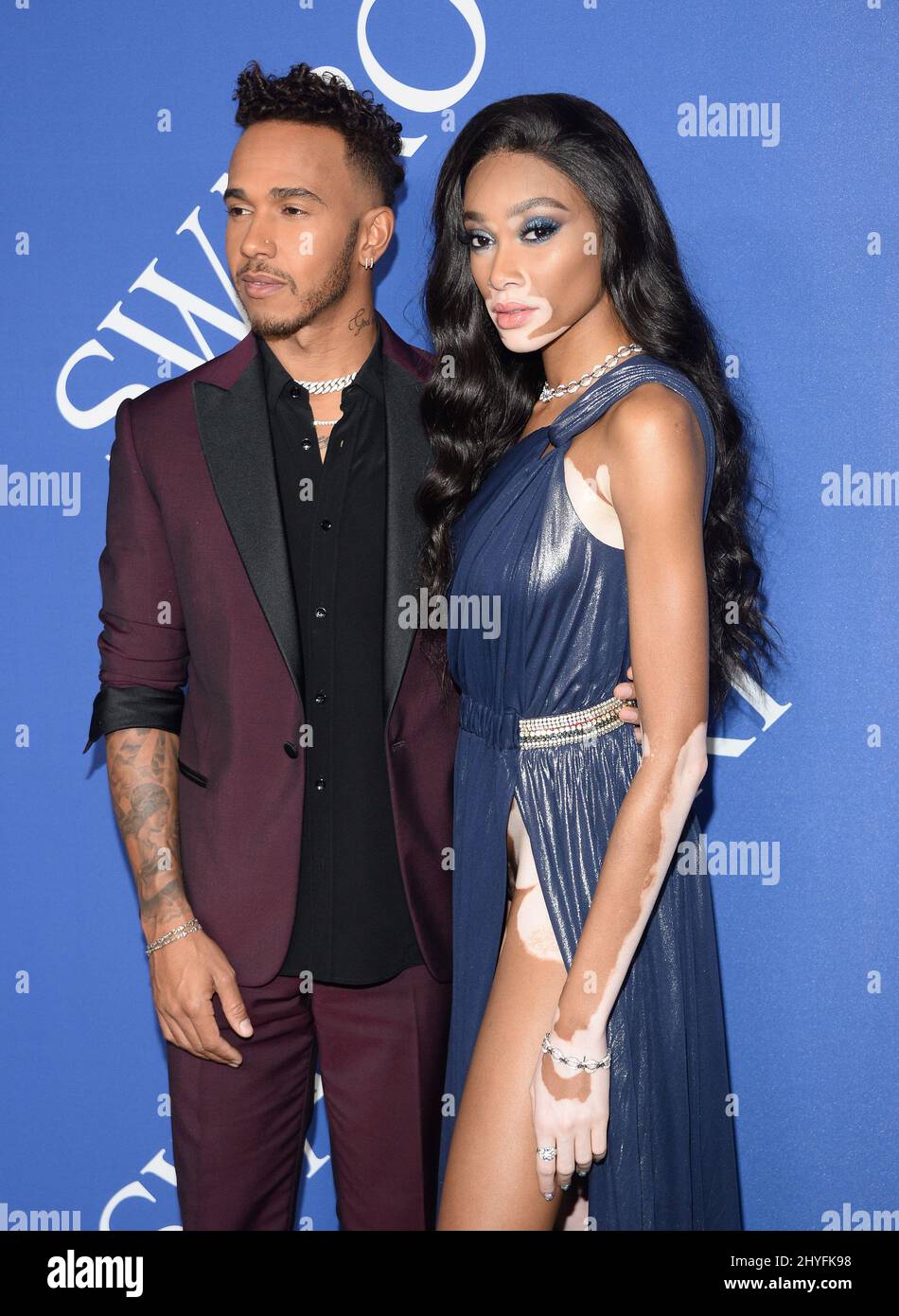 Lewis Hamilton and Winnie Harlow at the 2018 CFDA Fashion Awards held ...