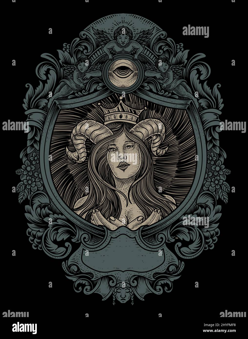 illustration demon girl with engraving style Stock Vector Image & Art ...