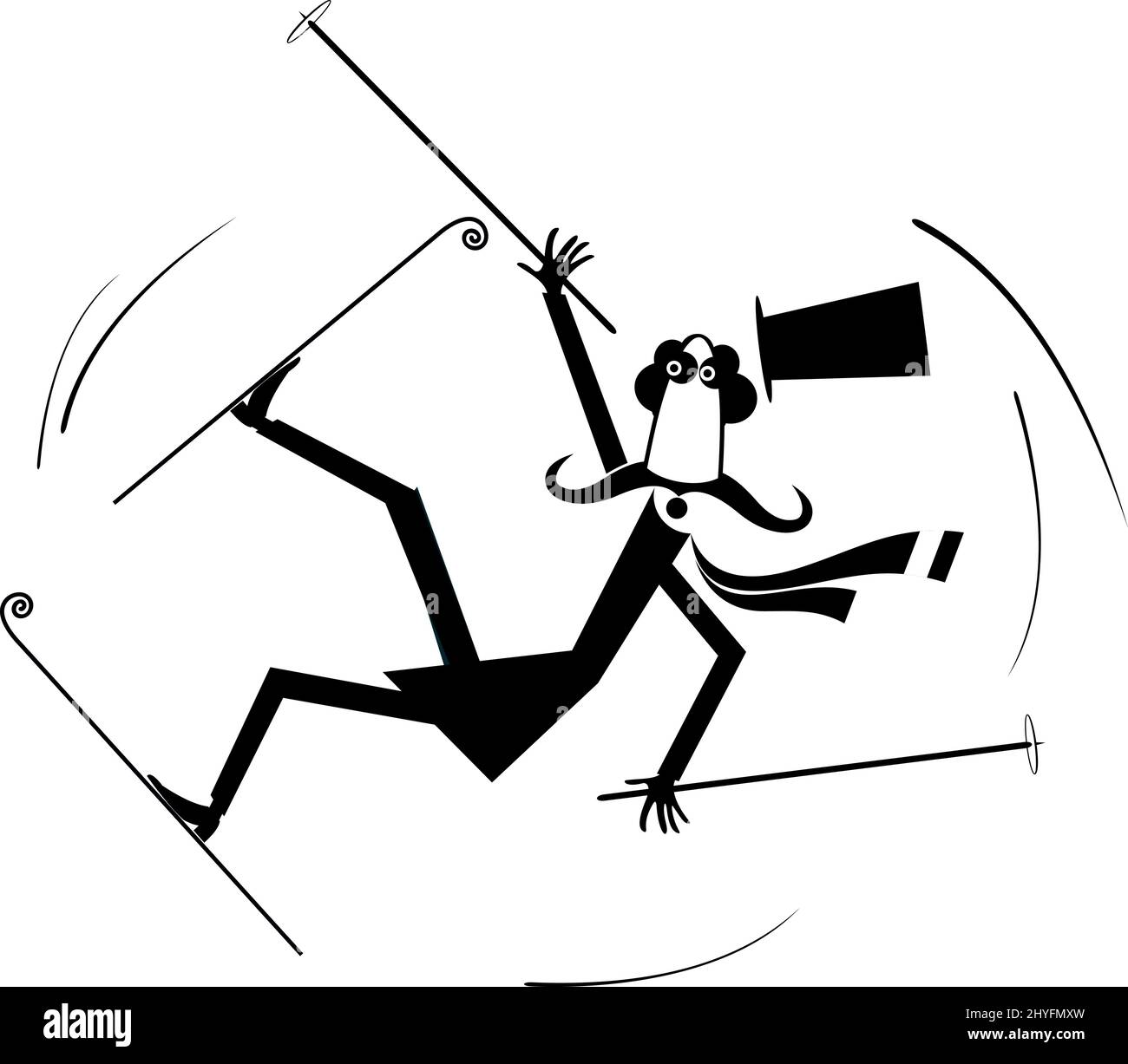 Falling long mustache skier man illustration. Cartoon falling long ...