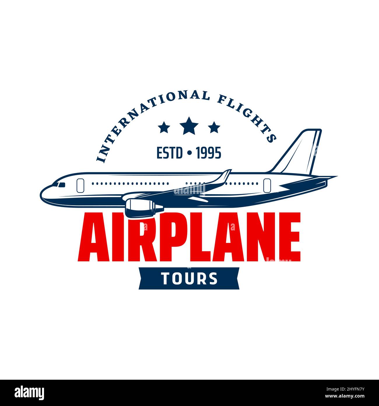 Airplane tours, airline travel icon. Vacation tours aircraft flight ...