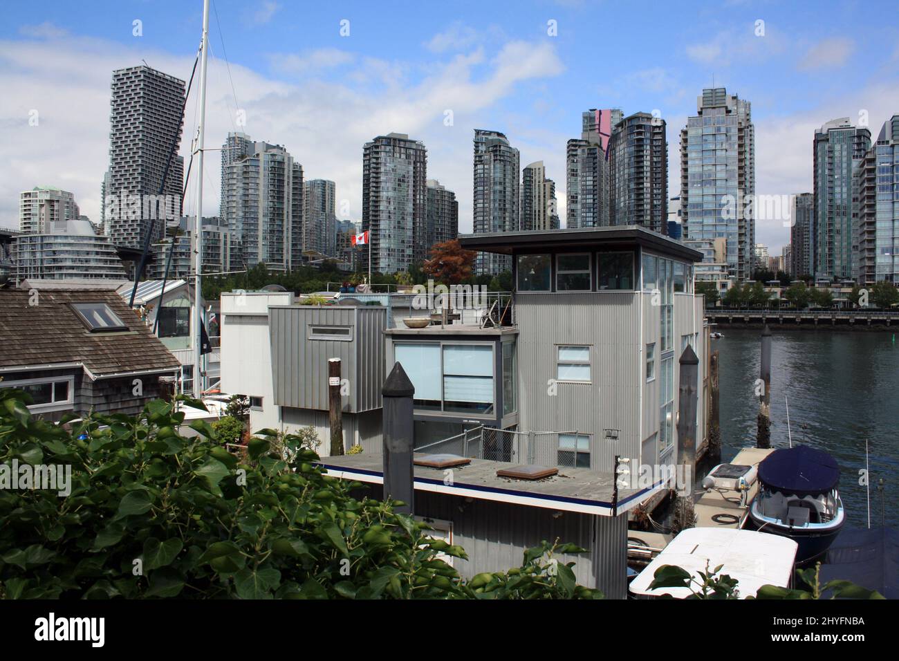 Floating homes and residential high rises in downtown Vancouver ...