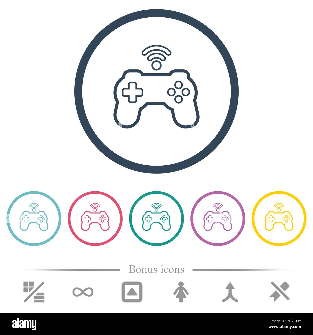 Wireless Game Controller Outline Flat Color Icons In Round Outlines 6 Bonus Icons Included