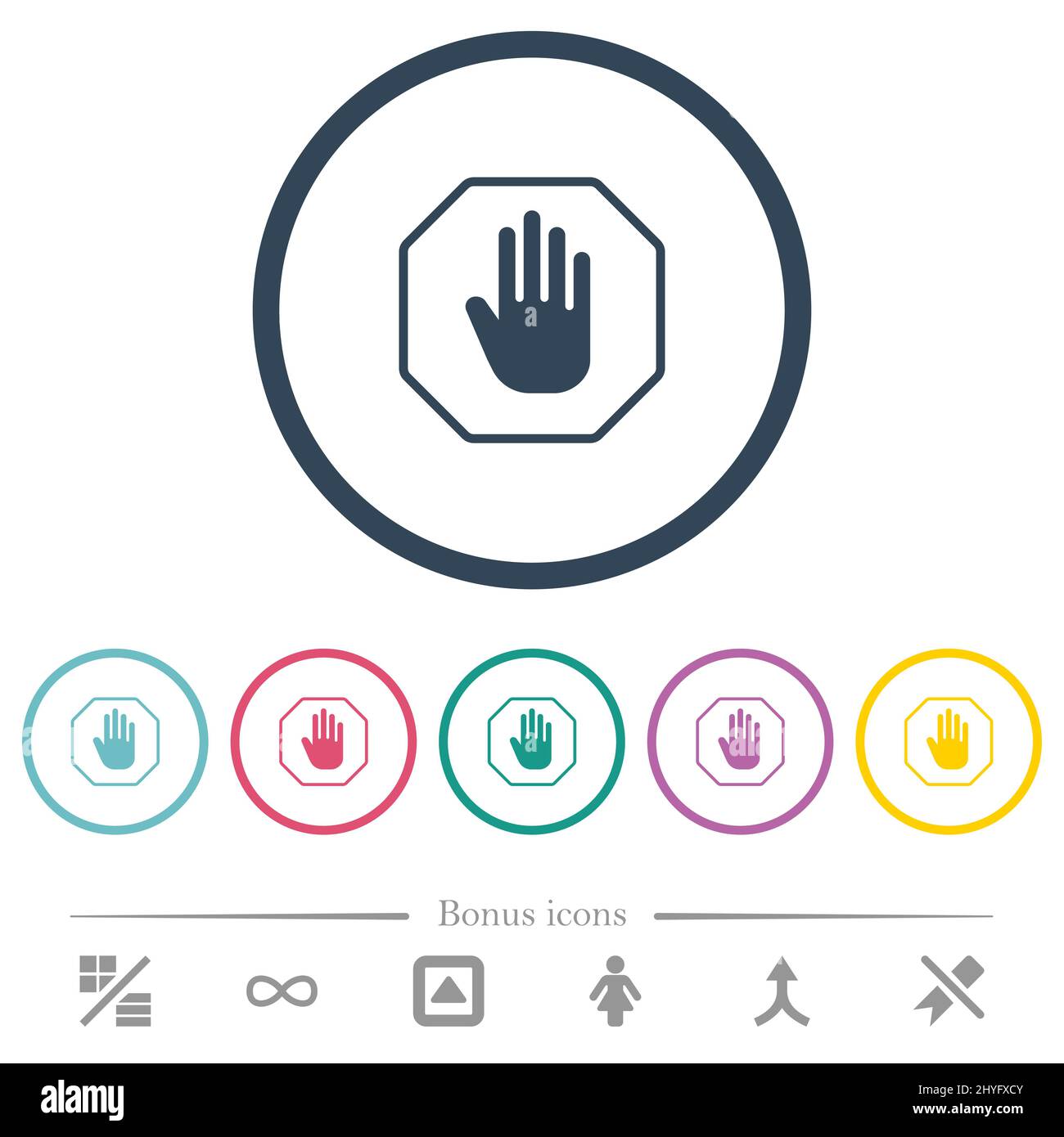 Octagon shaped stop sign outline flat color icons in round outlines. 6 ...