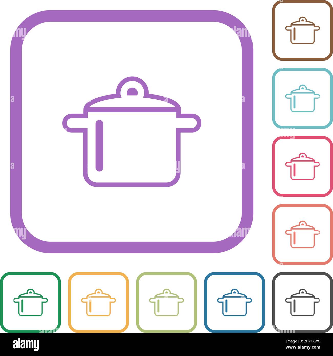 Cooking pot outline simple icons in color rounded square frames on ...