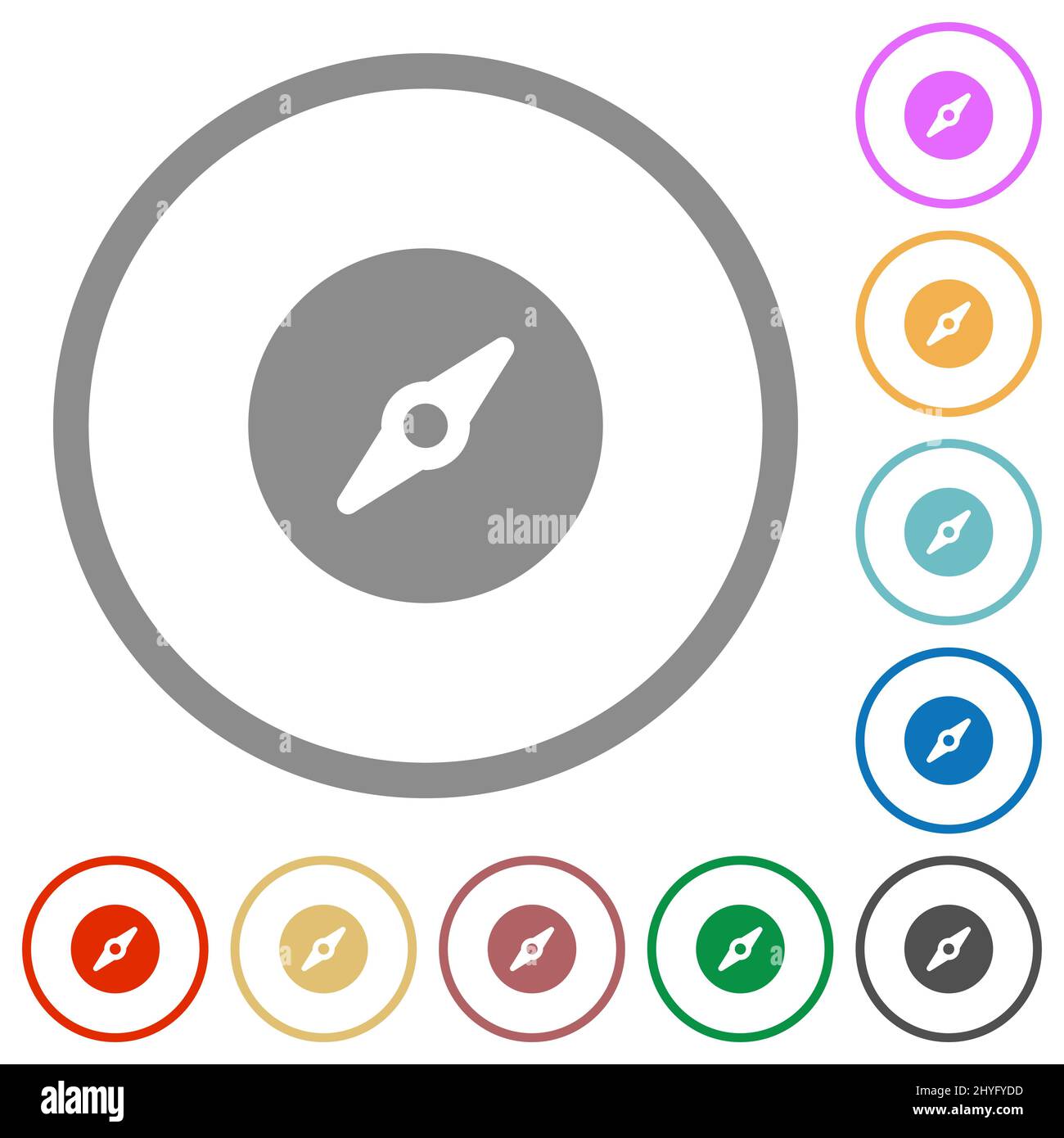 Simple compass solid flat color icons in round outlines on white ...