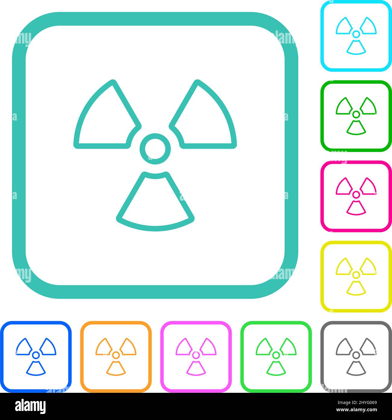 Radiation outline vivid colored flat icons in curved borders on white ...