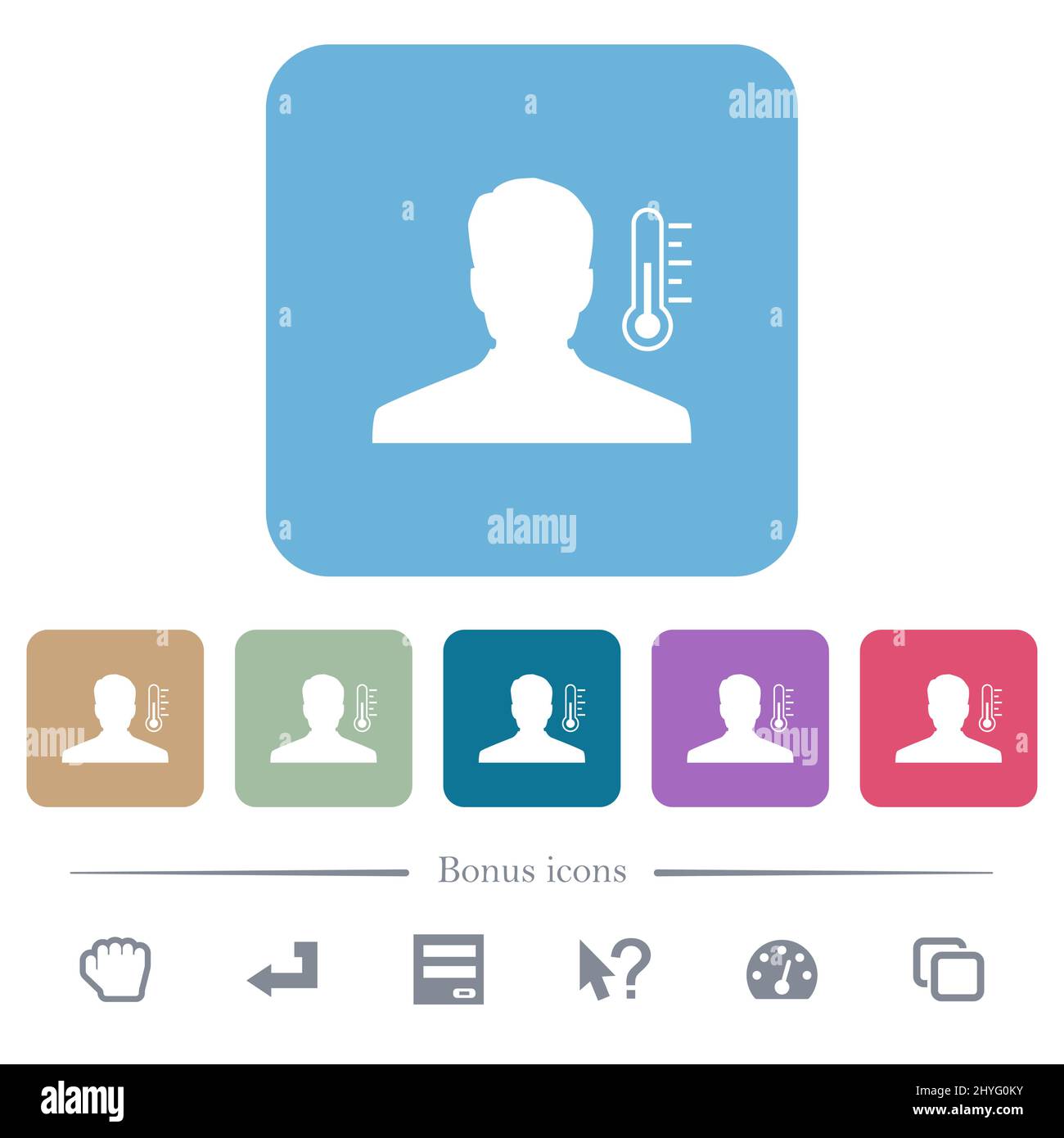 Fever measurement white flat icons on color rounded square backgrounds ...