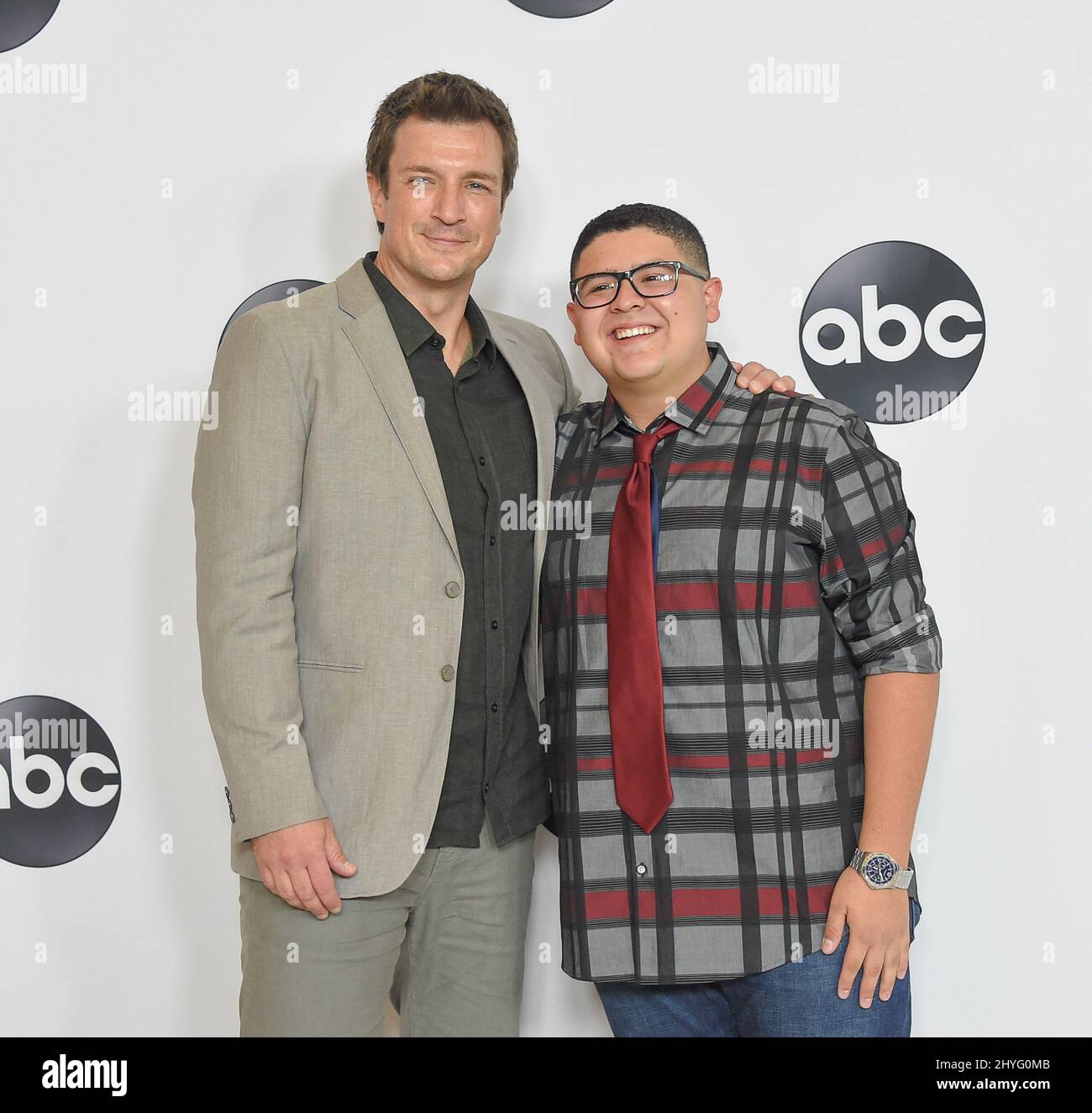 Nathan Fillion and Rico Rodriguez at ABC's TCA Summer Press Tour white ...