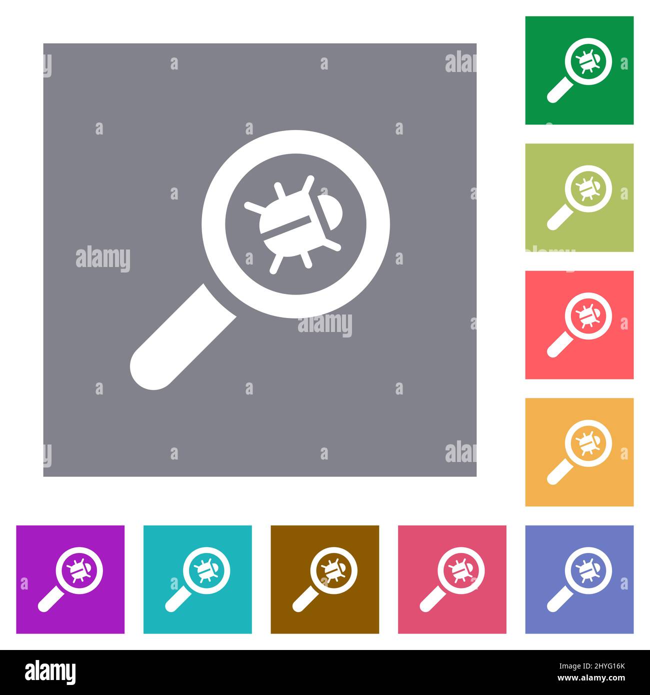 Bug tracking flat icons on simple color square backgrounds Stock Vector ...
