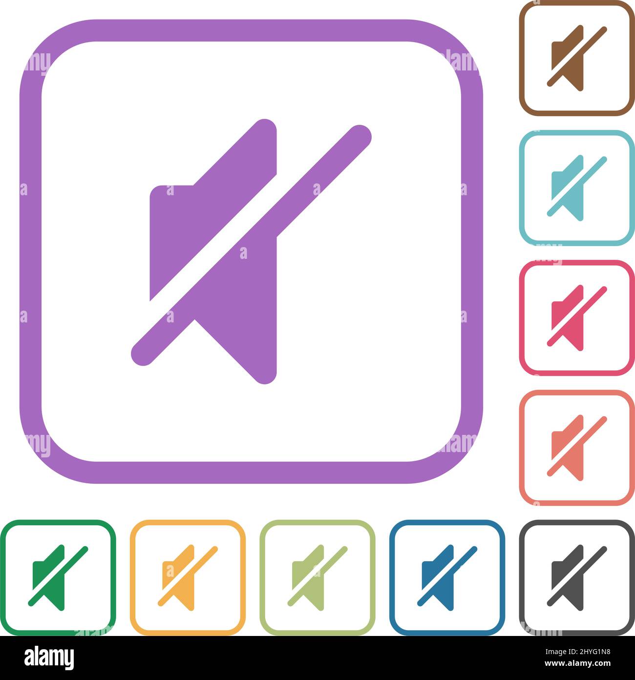 Mute solid simple icons in color rounded square frames on white ...