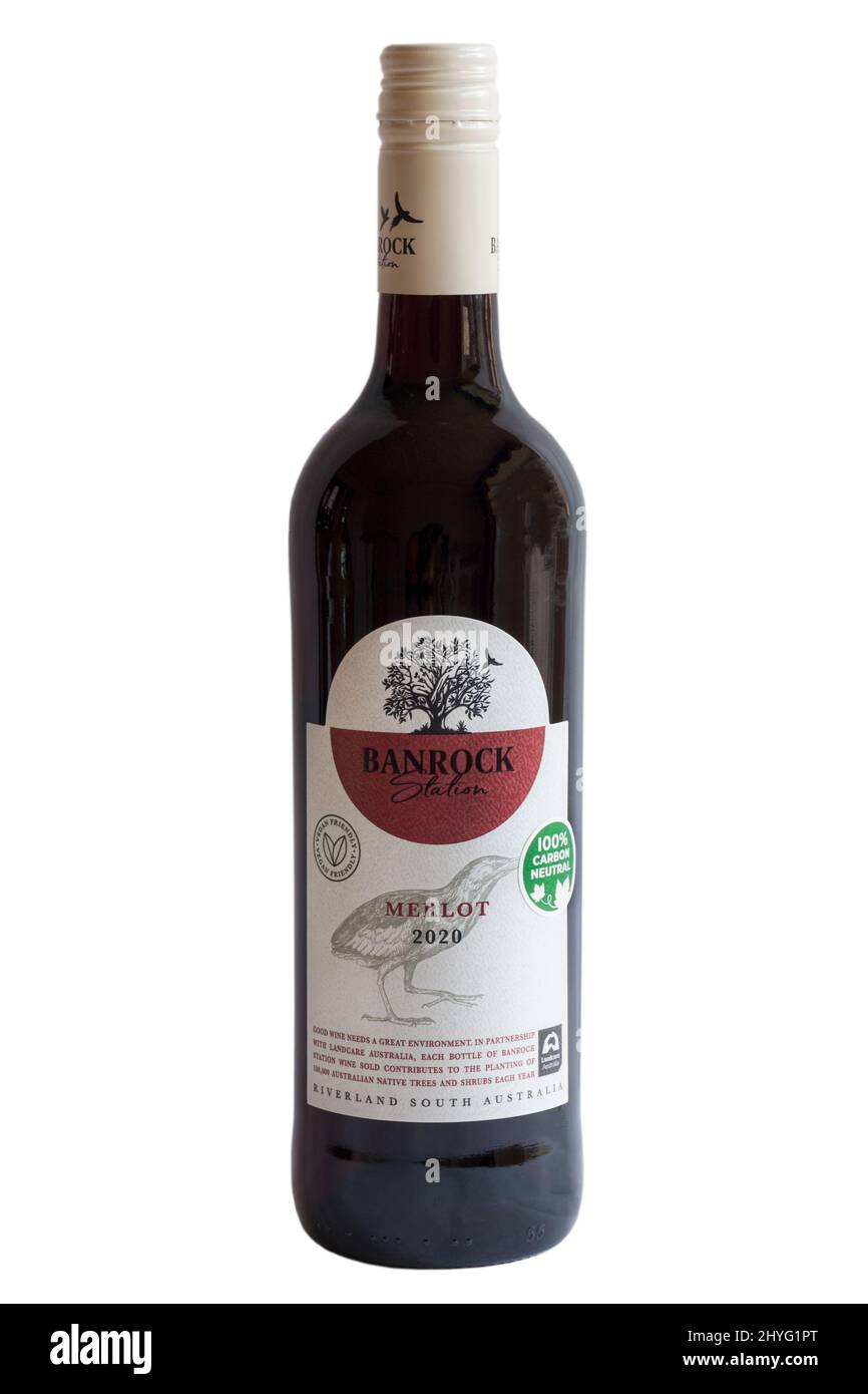 bottle of Banrock Station Merlot red wine with 100% carbon neutral ...