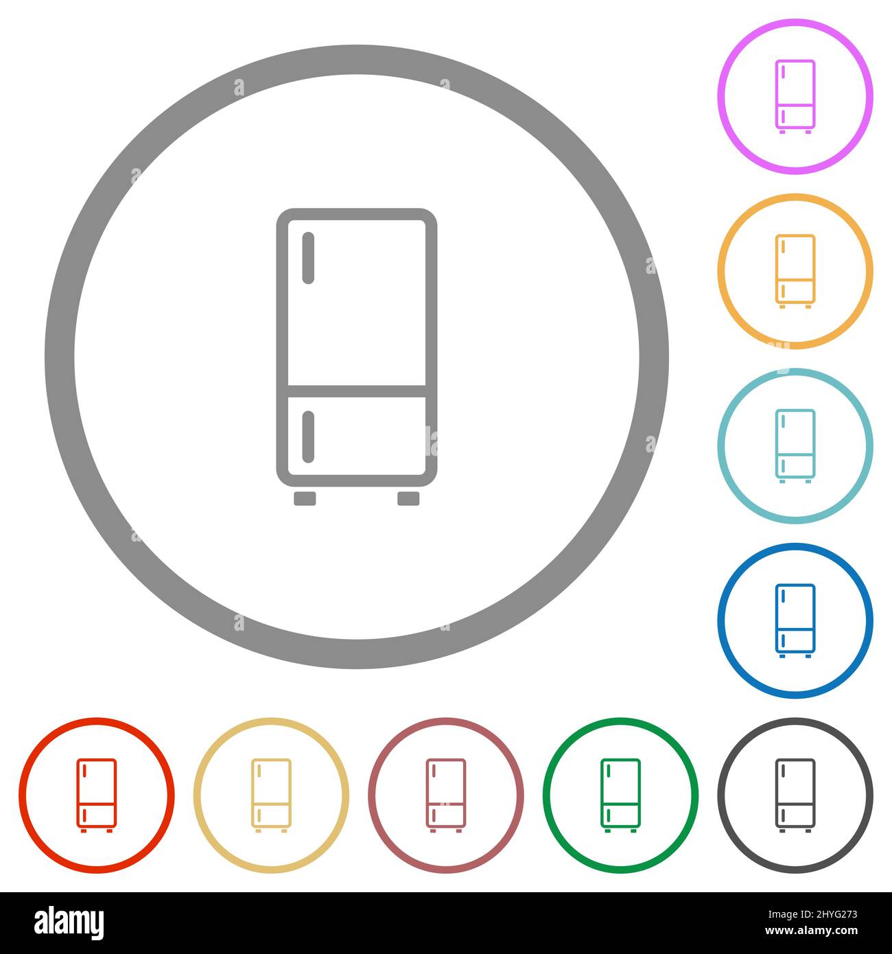Refrigerator outline flat color icons in round outlines on white ...