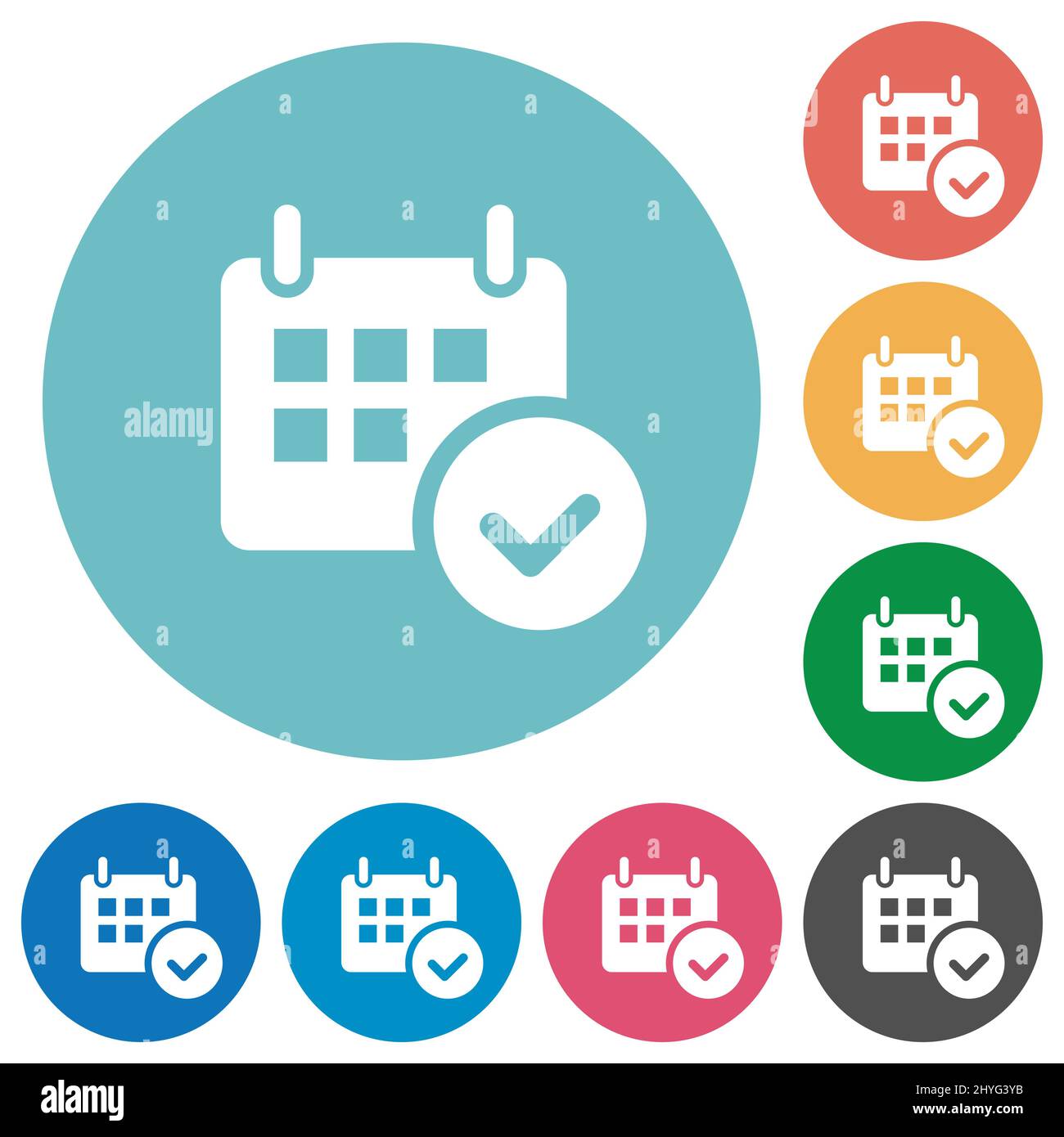 Calendar check flat white icons on round color backgrounds Stock Vector ...