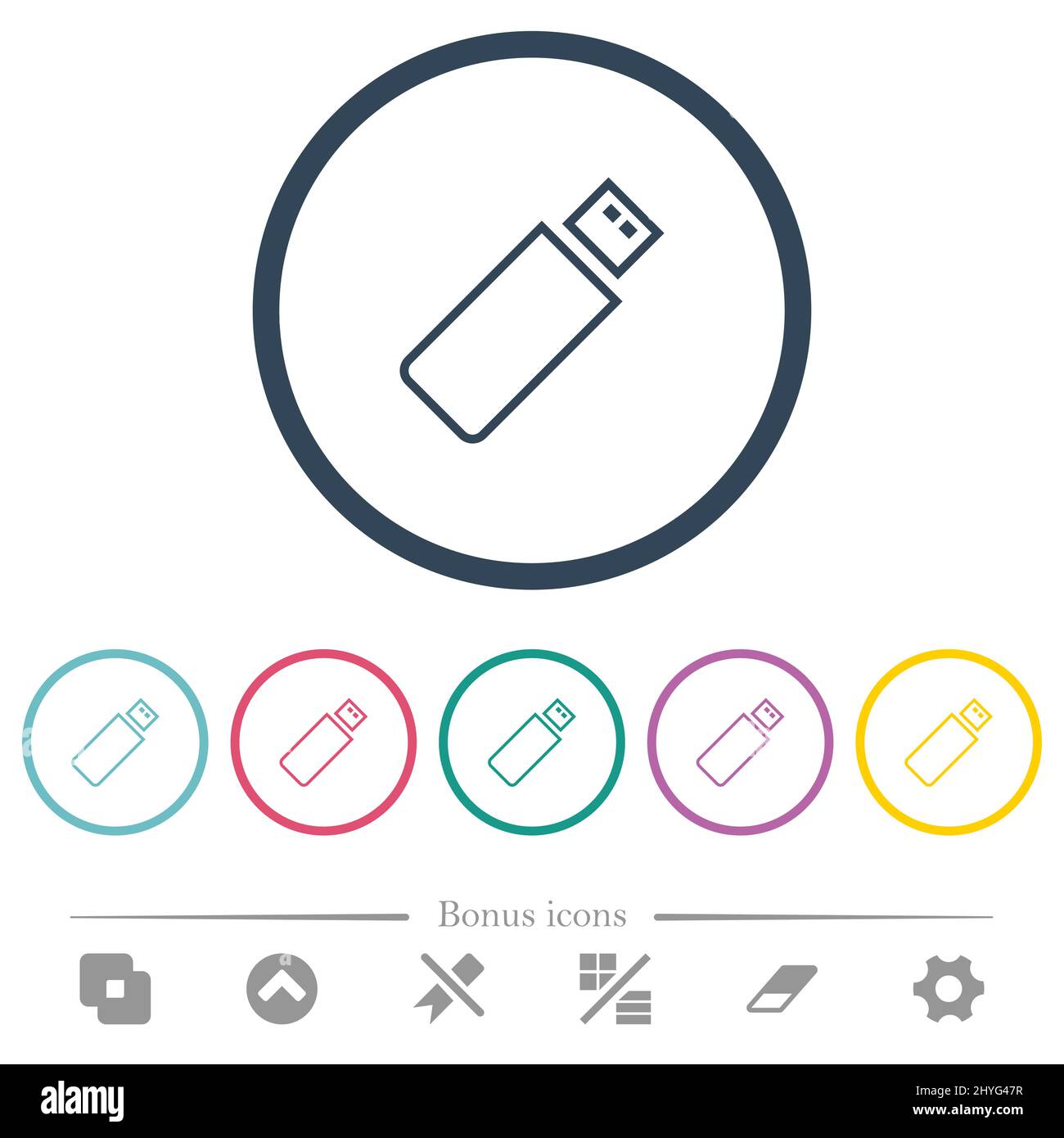 Pendrive outline flat color icons in round outlines. 6 bonus icons ...