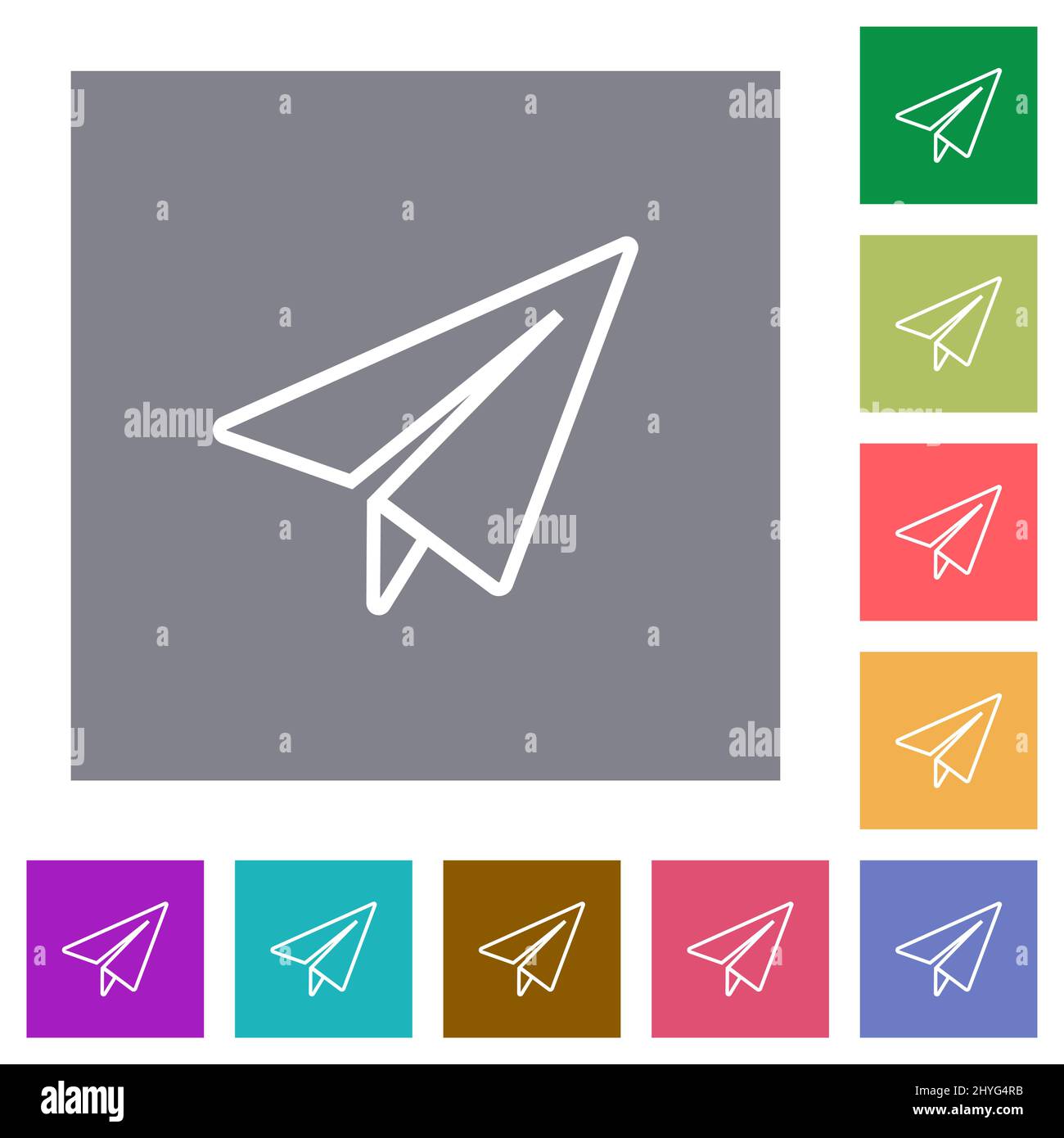 Paper plane outline flat icons on simple color square backgrounds Stock ...