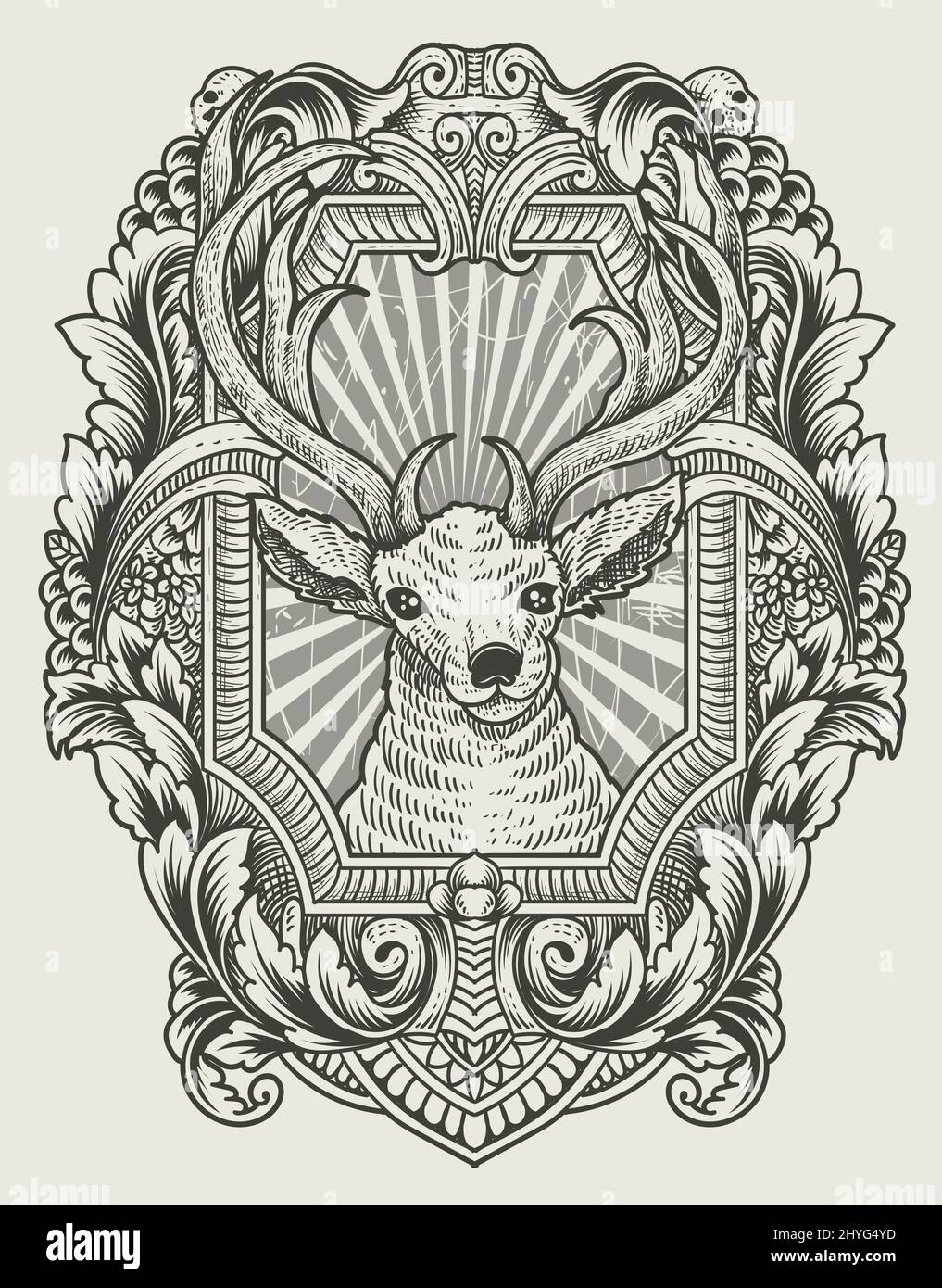 Vintage style woodcut deer illustration hi-res stock photography and ...