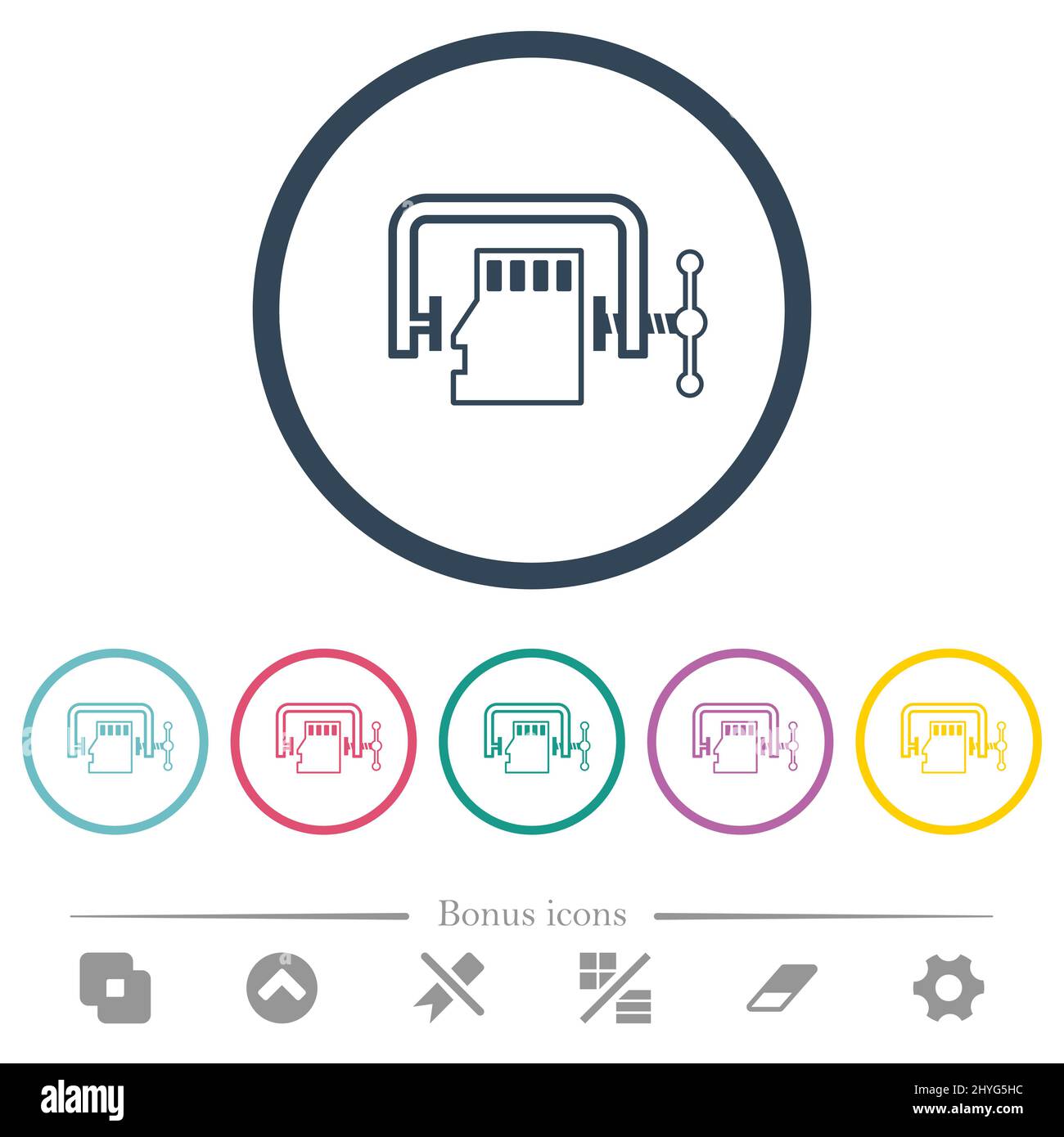 Micro sd memory card compress outline flat color icons in round ...