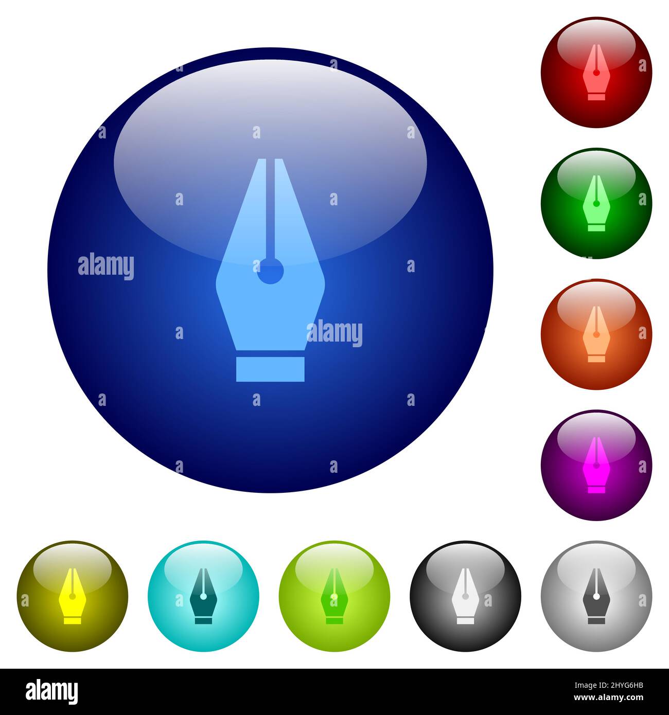 Vector pen tool icons on round glass buttons in multiple colors ...